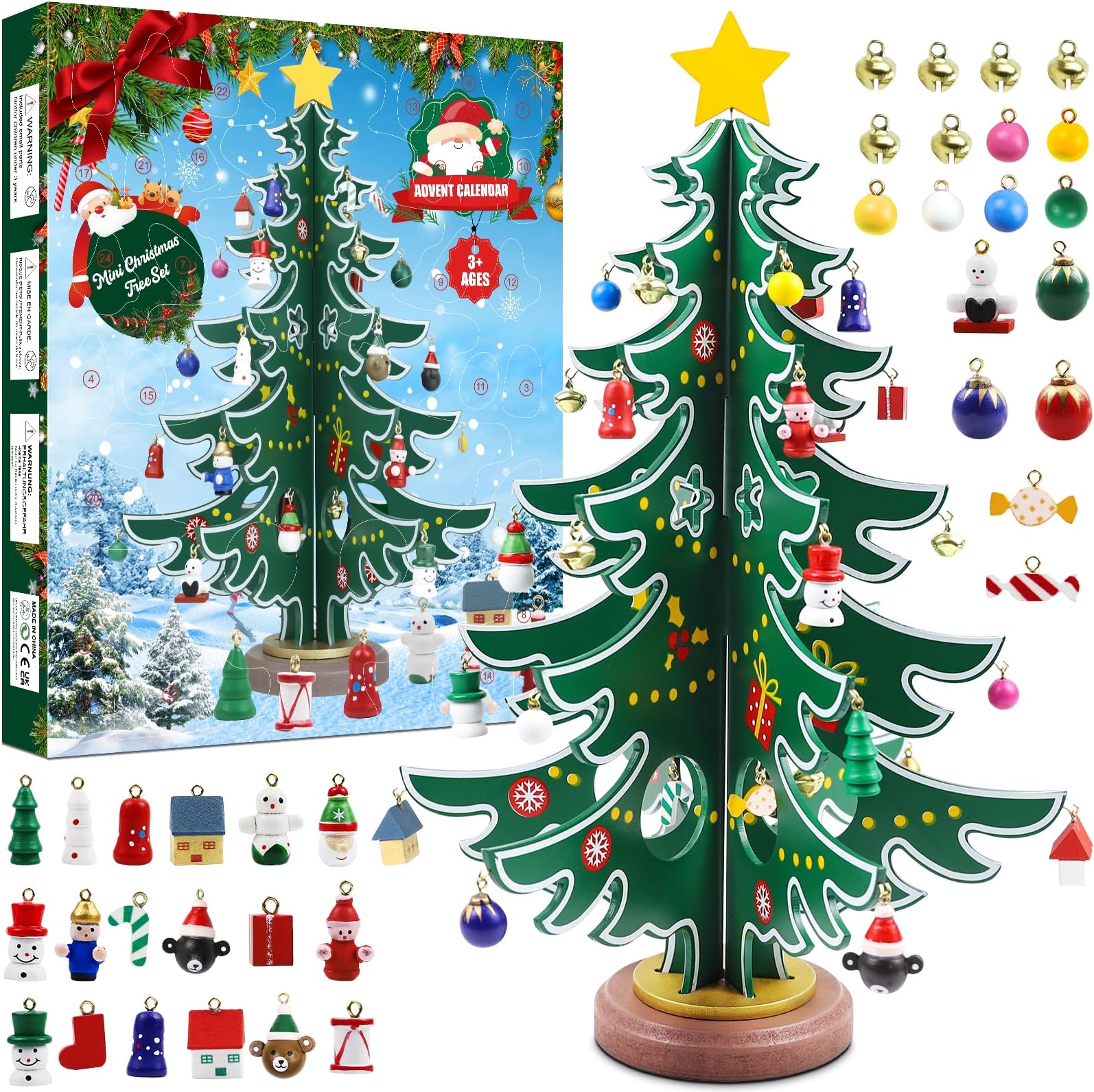 Calendrier de l'Avent 2024 avec Sapin de Noël en Bois avec 36 Ornements ...