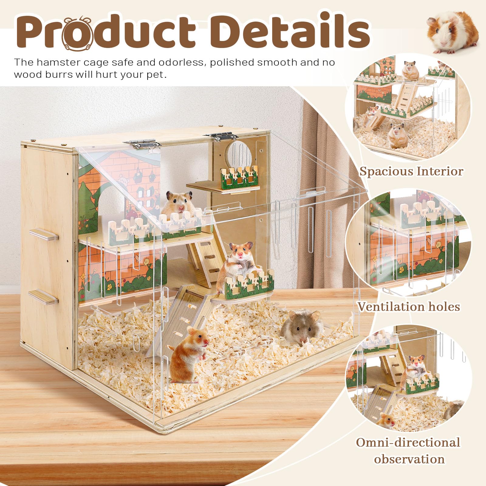 Snapklik.com : Large Acrylic Hamster Cage, Wooden Dwarf Hamster Habitat ...