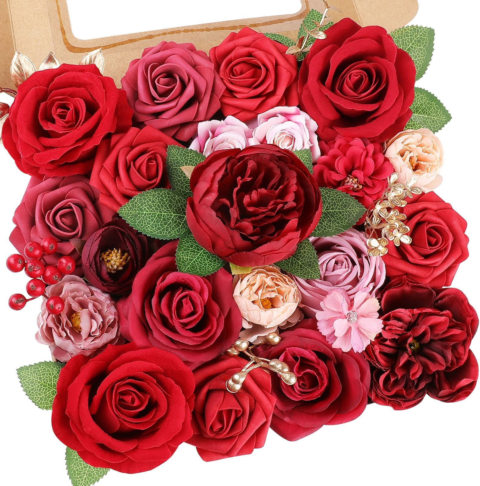 Amazon.com: Winlyn 15 Pcs Real Looking Artificial Red Roses with Long ...