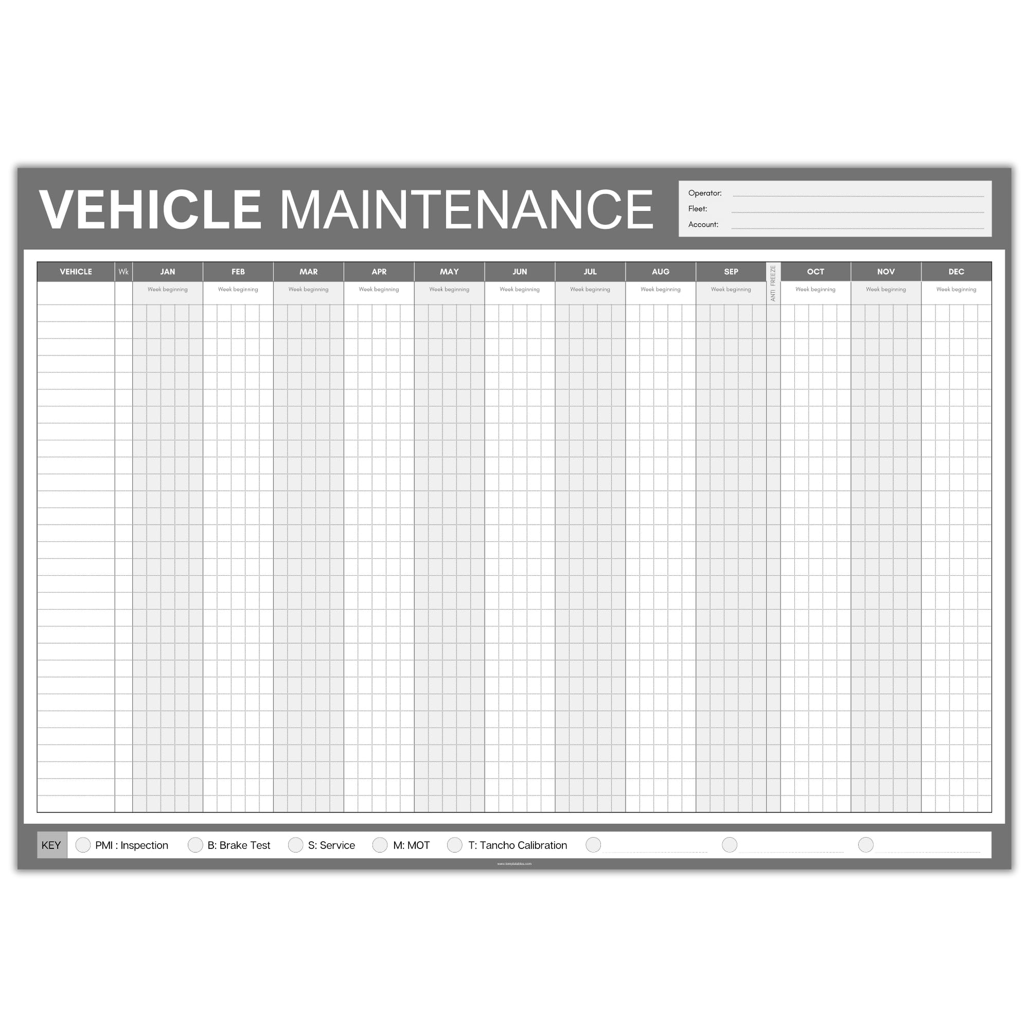 A1 HGV PSV MOT Vehicle Maintenance Wall Planner | 12-Month Un-Dated ...