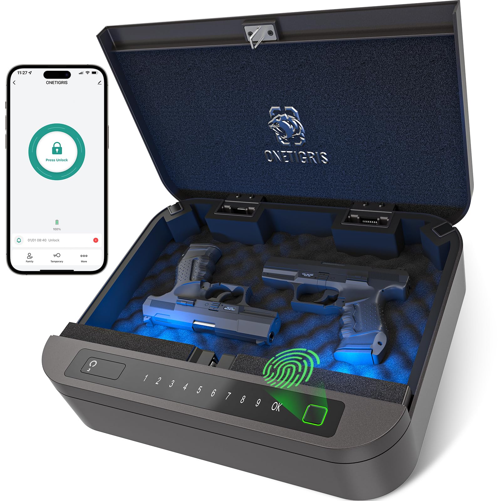 Amazon.com: OneTigris Gun Safe for Handgun, 0.1S APP Gun Lock Biometric ...