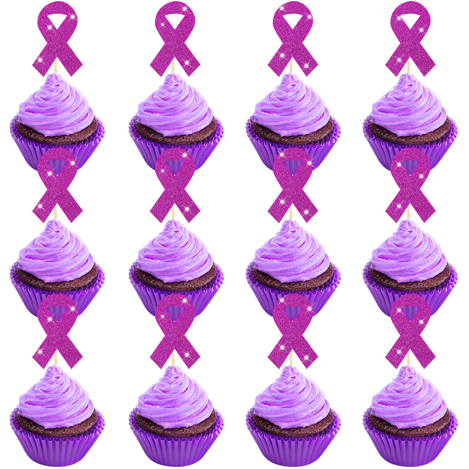 Amazon.com: Yeaqee 48 Pcs Purple Cancer Awareness Cupcake Toppers ...