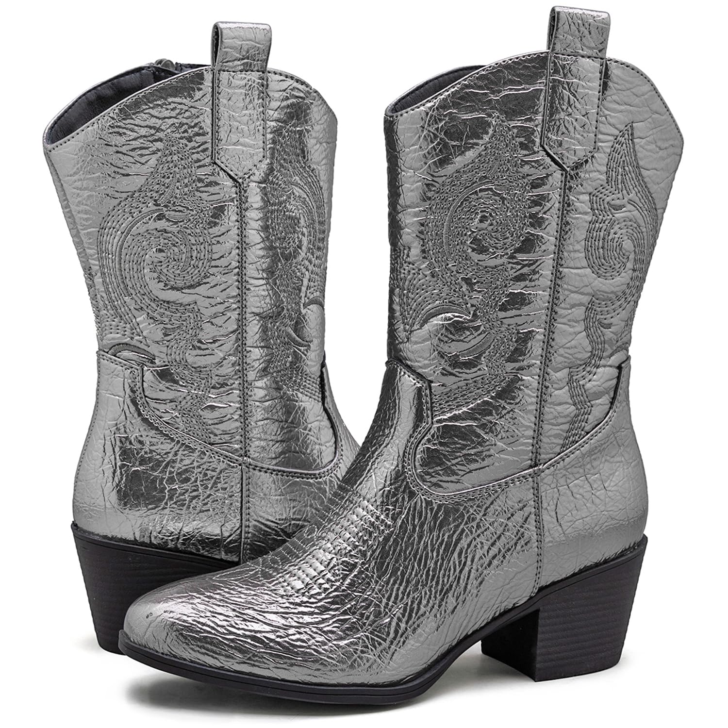 Snapklik.com : Womens Metallic Mid Calf Cowgirl Boots Classic ...
