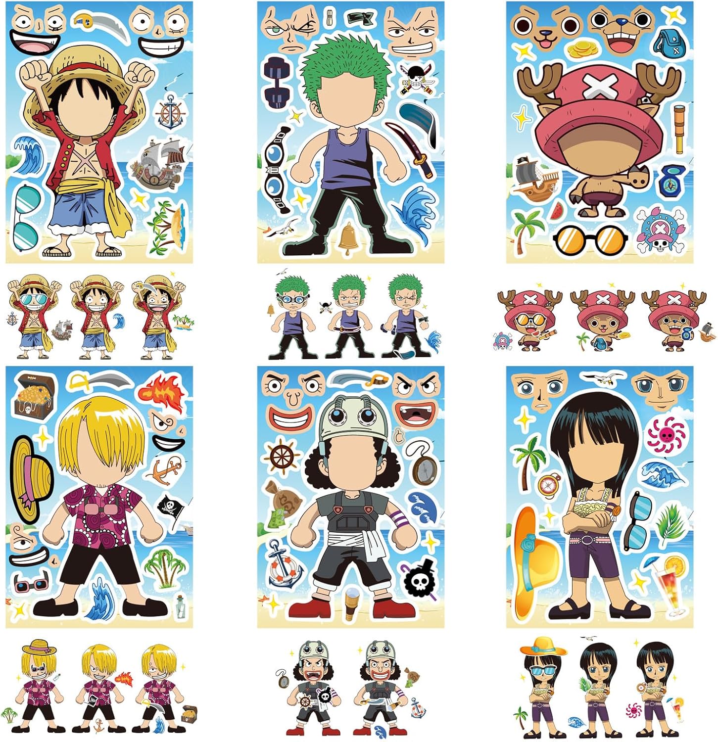 Amazon.com: JXJMYU 24PCS One-Pice Make a face Sticker for Kids,Cartoon ...