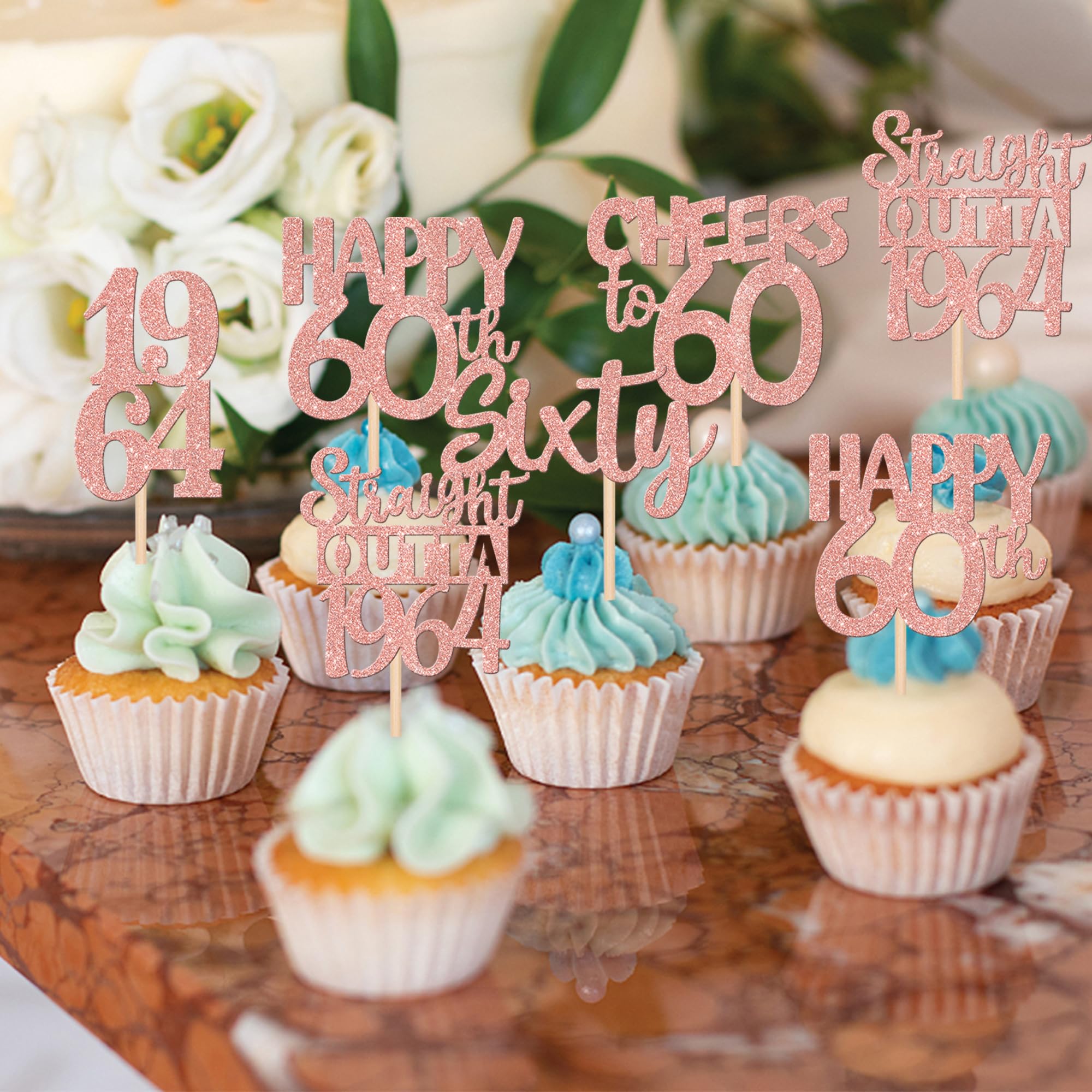 Snapklik.com : 30PCS 60th Birthday Cupcake Toppers Glitter Sixty Happy ...