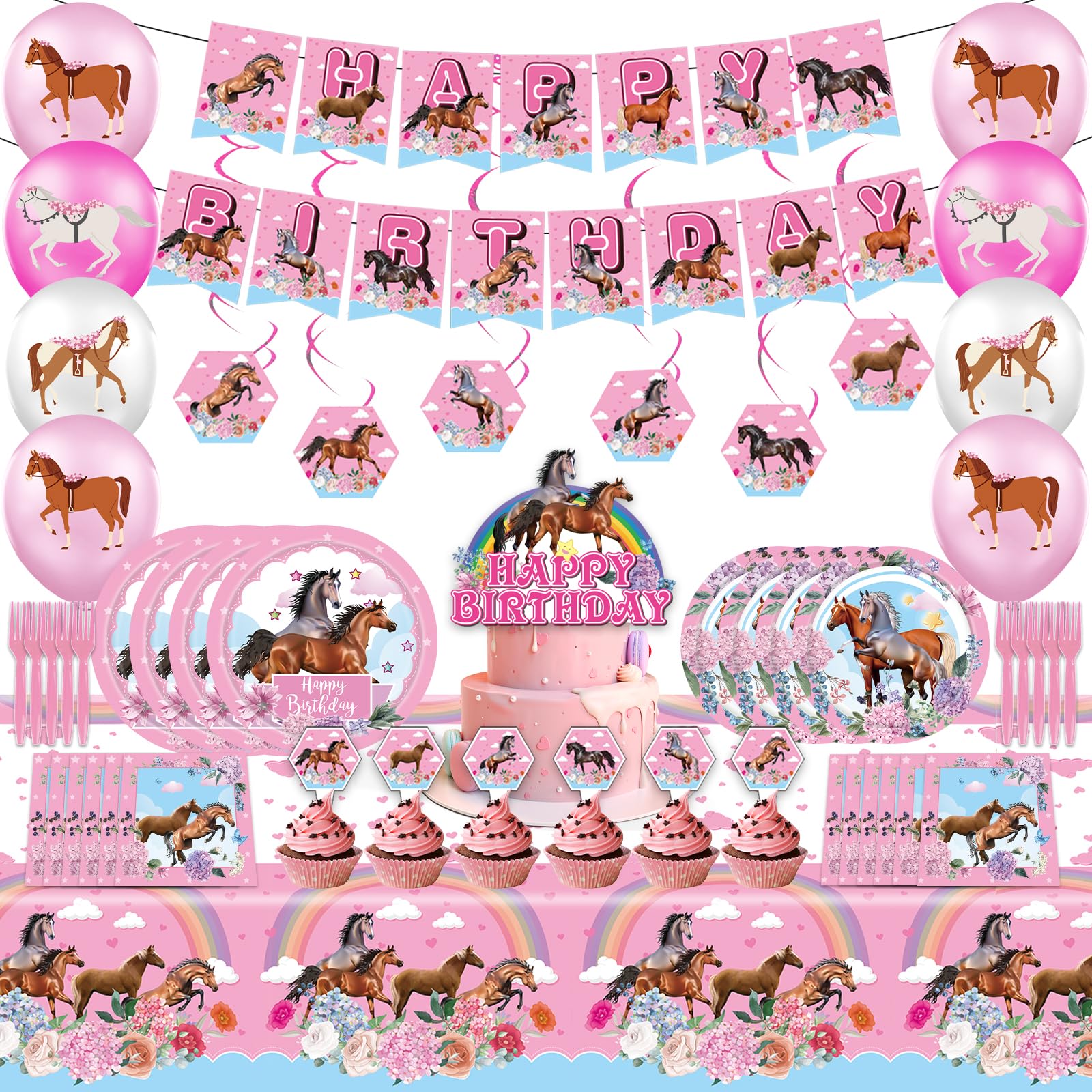 Amazon.com: Pink Horse Birthday Party Supplies,Wild Horse Theme ...