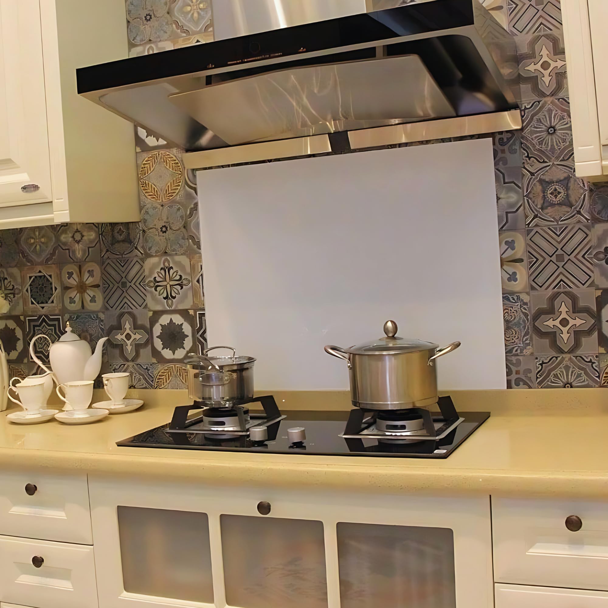 BELOFAY 60x80cm Black Tempered Glass Splashback for Kitchen, 6mm ...