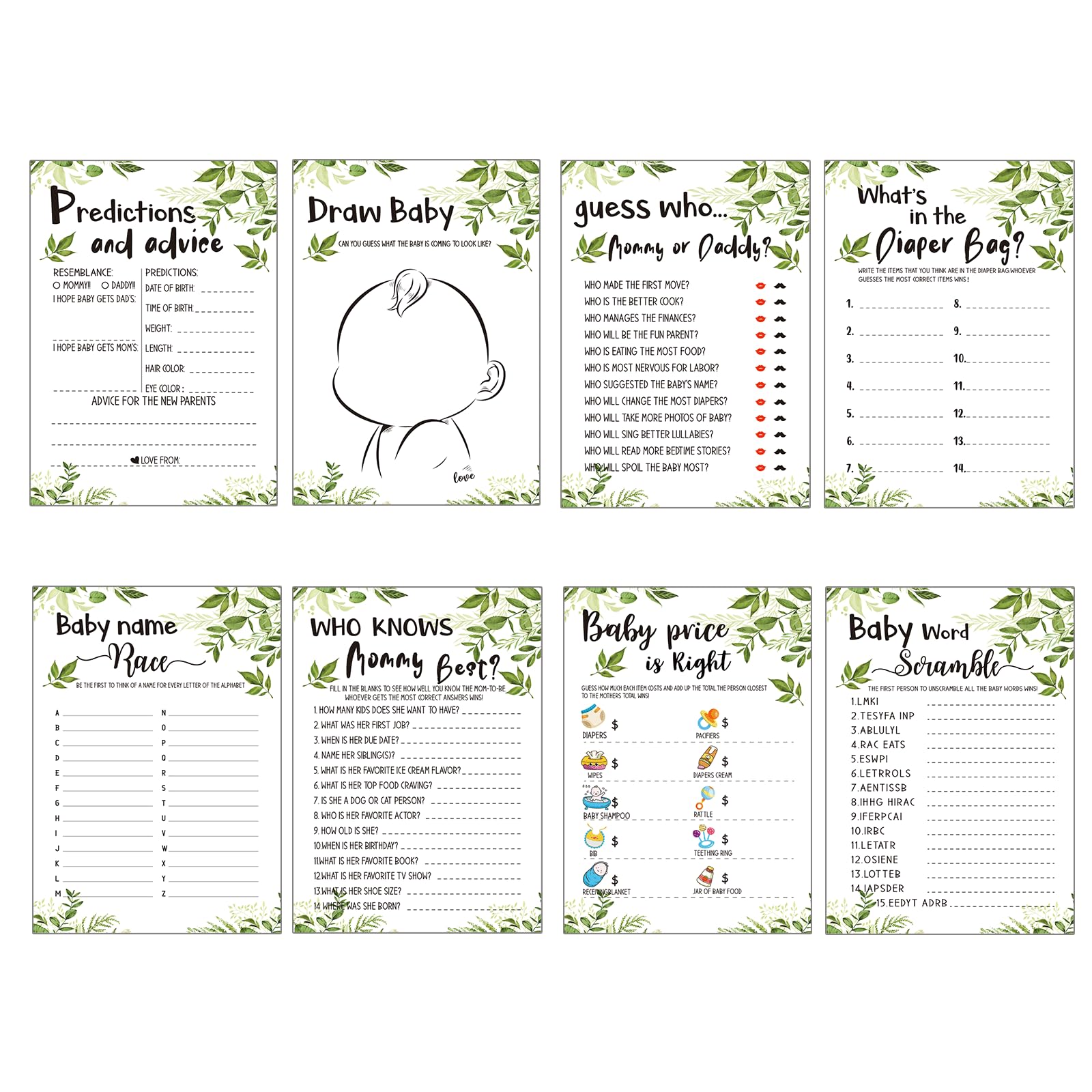 20 Pcs Baby Prediction Cards Gender Reveal Games 4 Styles Baby Shower ...