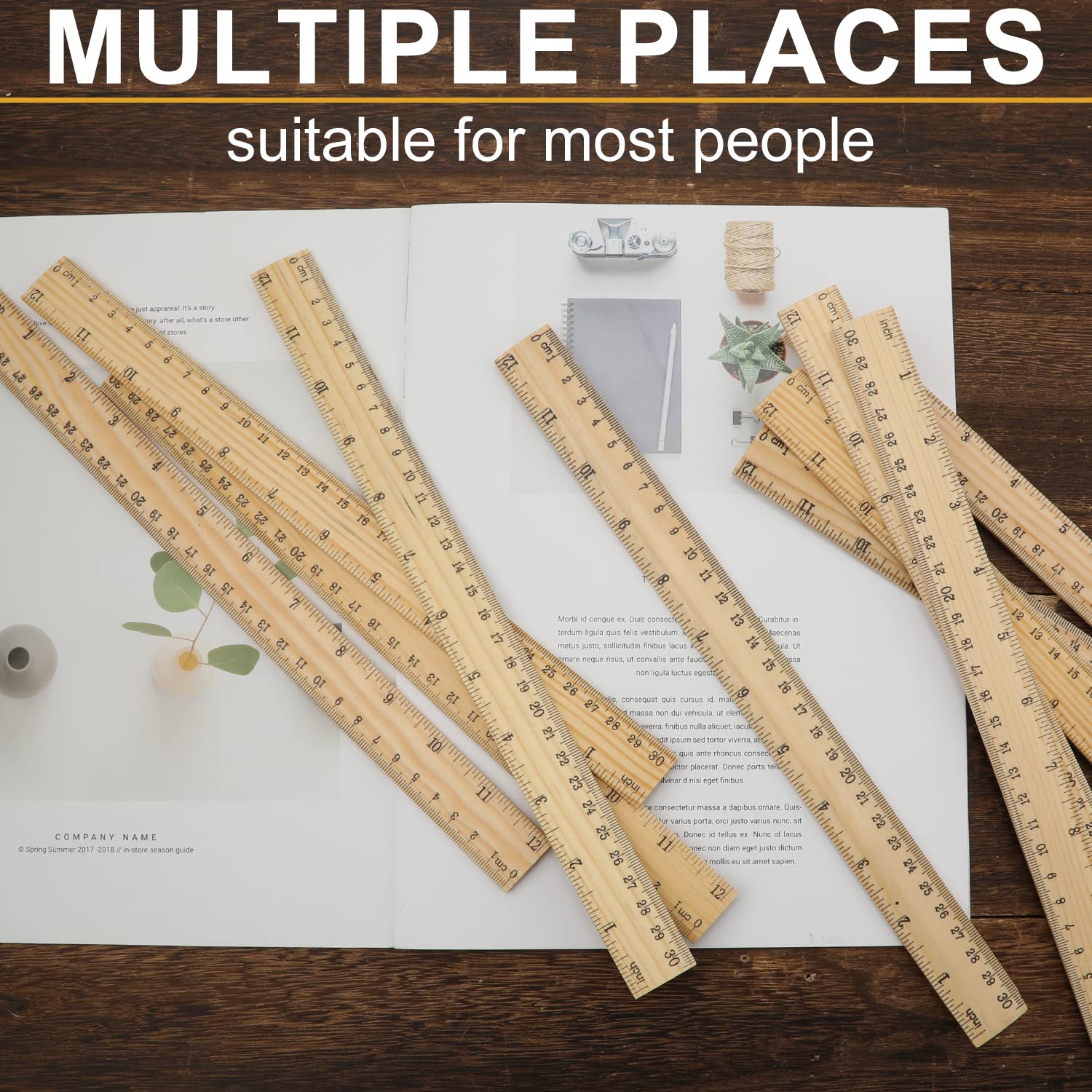 10pcs Wooden Ruler, 30cm/12inch Scale Drafting Ruler with Inches and ...
