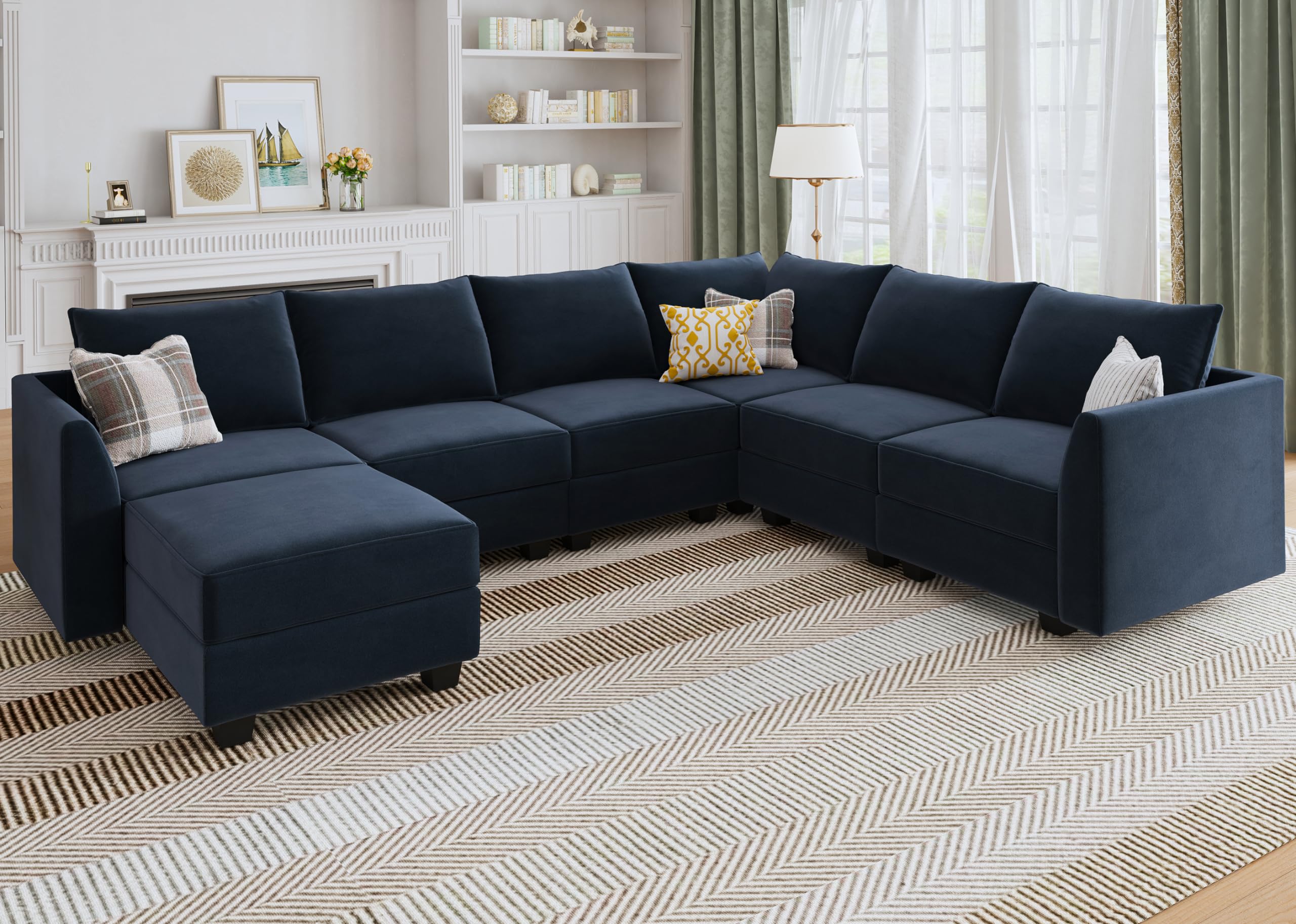 Amazon.com: HONBAY Sectional Sofa Velvet U Shaped Couch with Storage ...