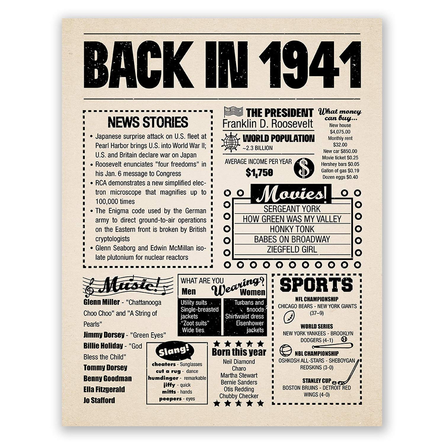 Buy 8x10 1941 Birthday Gift // Back in 1941 Newspaper // 79th Birthday ...