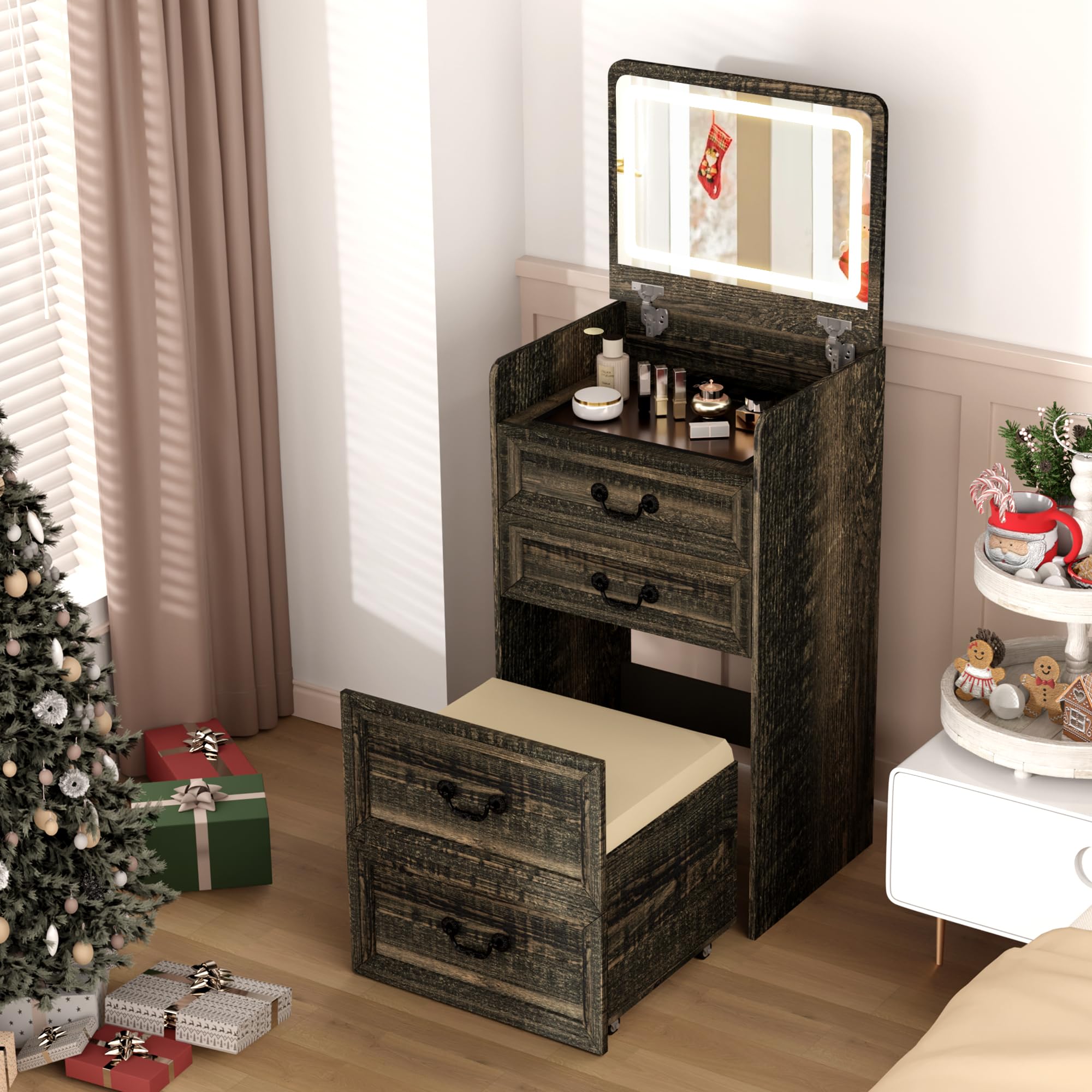 Amazon.com: ChicFurnit Makeup Vanity, 3-in-1 Vanity Desk with Flip-Top ...