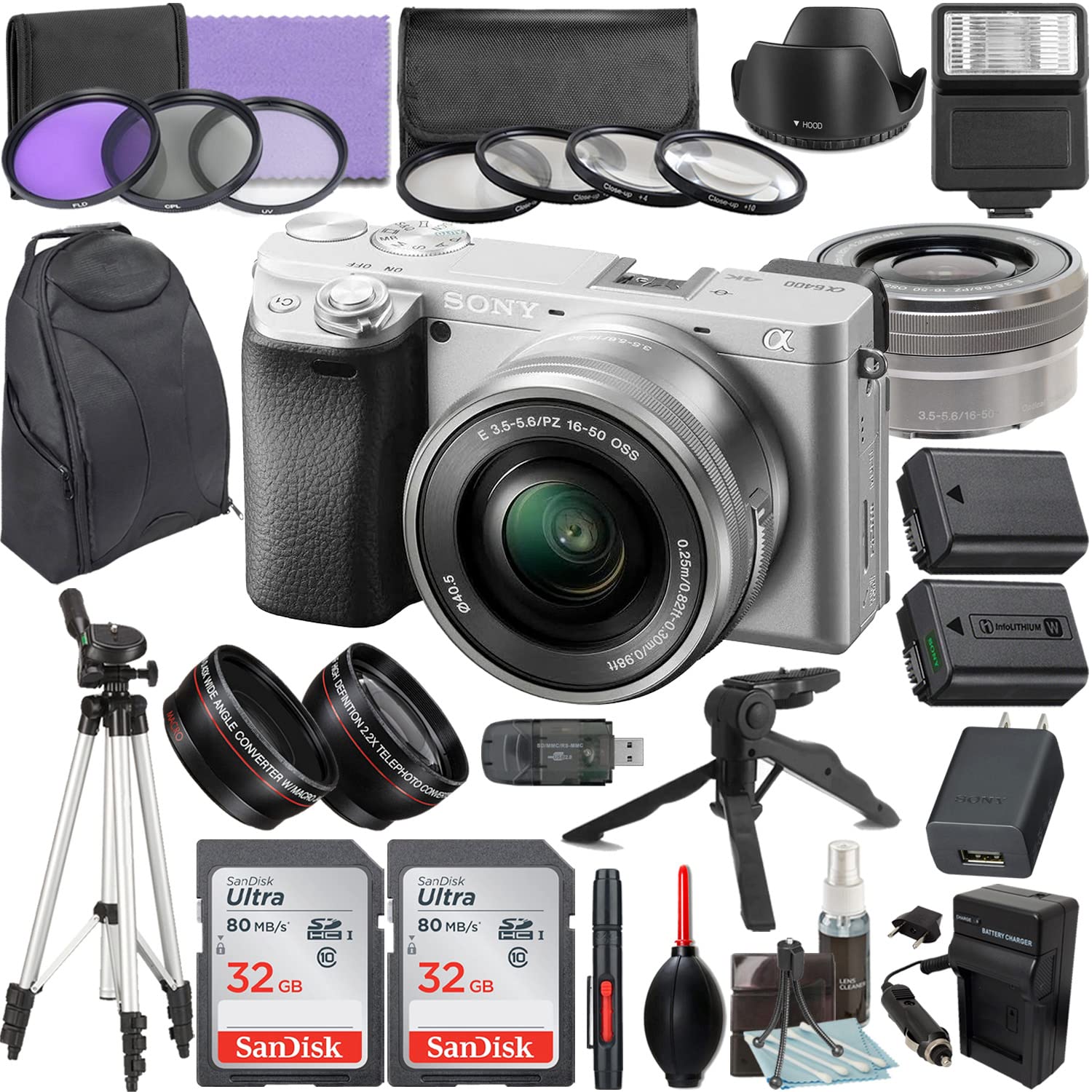 Amazon.com : Camera Bundle for Sony a6400 Mirrorless Camera Silver with ...