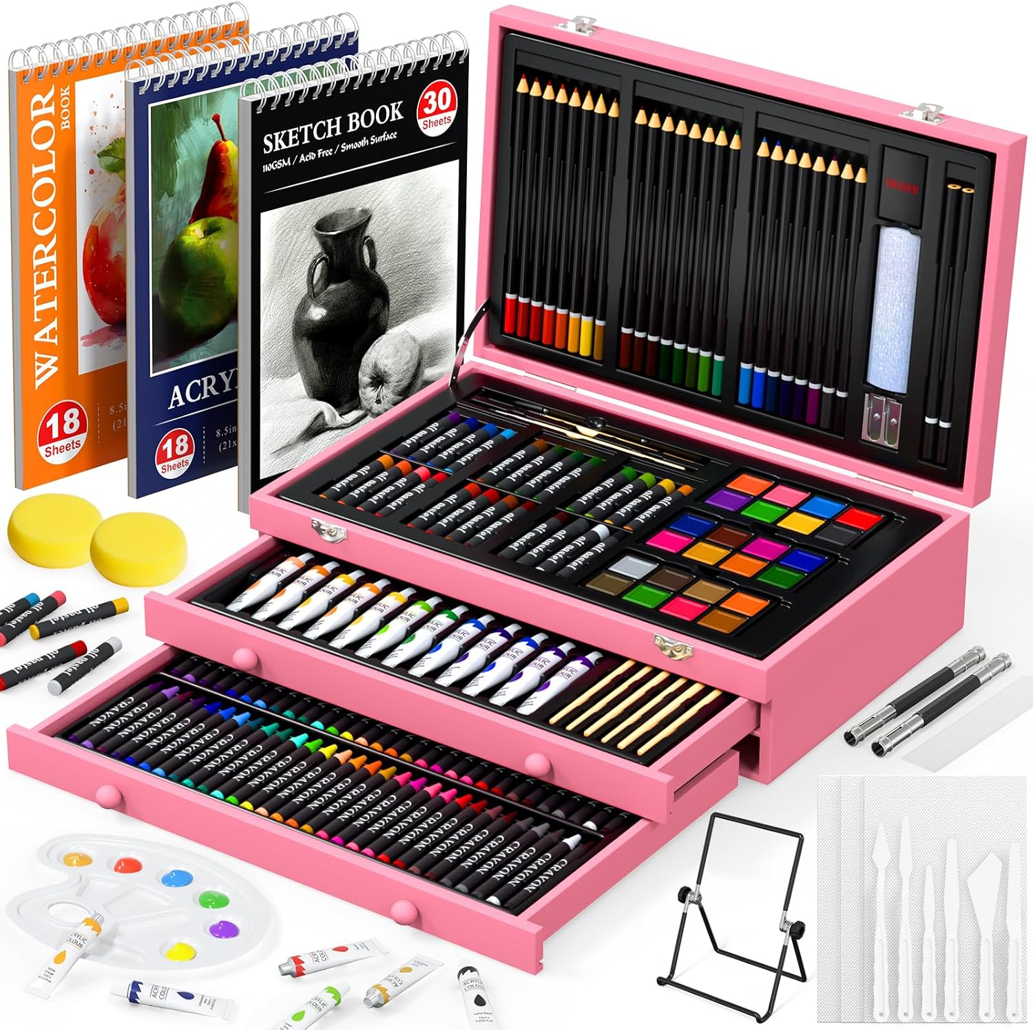 Amazon.com: 200 Piece Deluxe Art Set, Art Supplies with 3 Drawing Pads ...