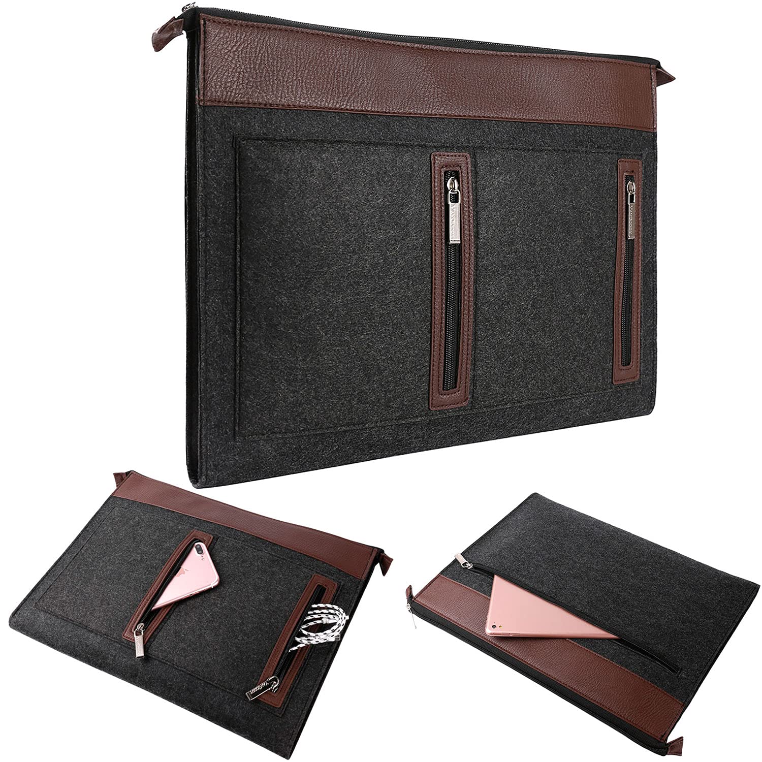 Amazon.com: Leather Felt Laptop Case Bag 15.6 Inch for Asus ZenBook 15 ...