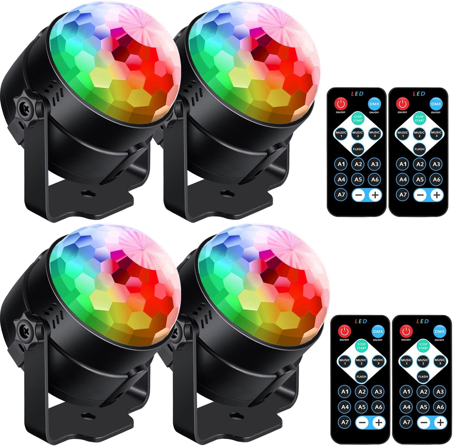 [4-Pack] Sound Activated Party Lights with Remote Control Dj Lighting ...
