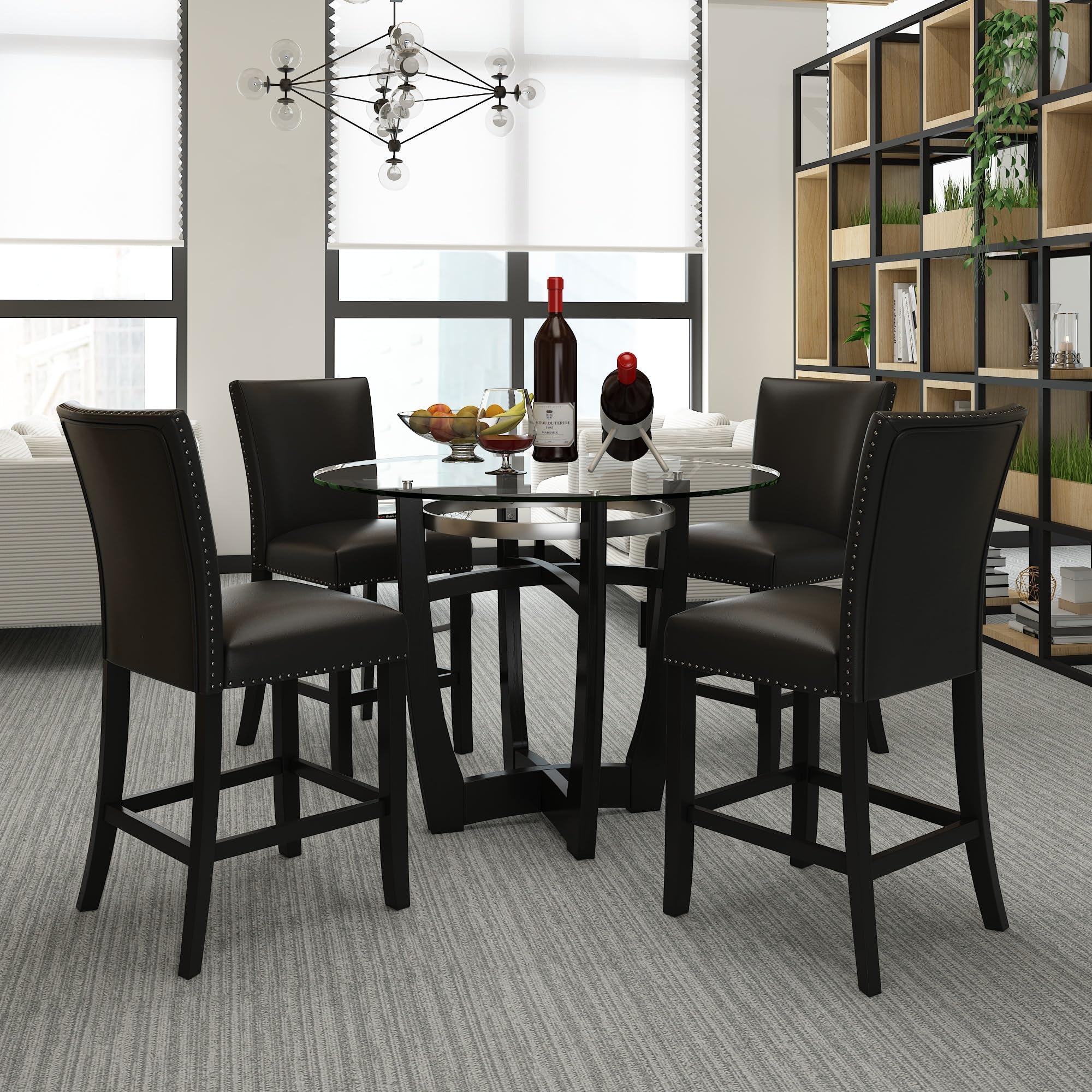 Amazon.com - Powell Teesha Five Piece Grey Wooden Counter Height Round ...