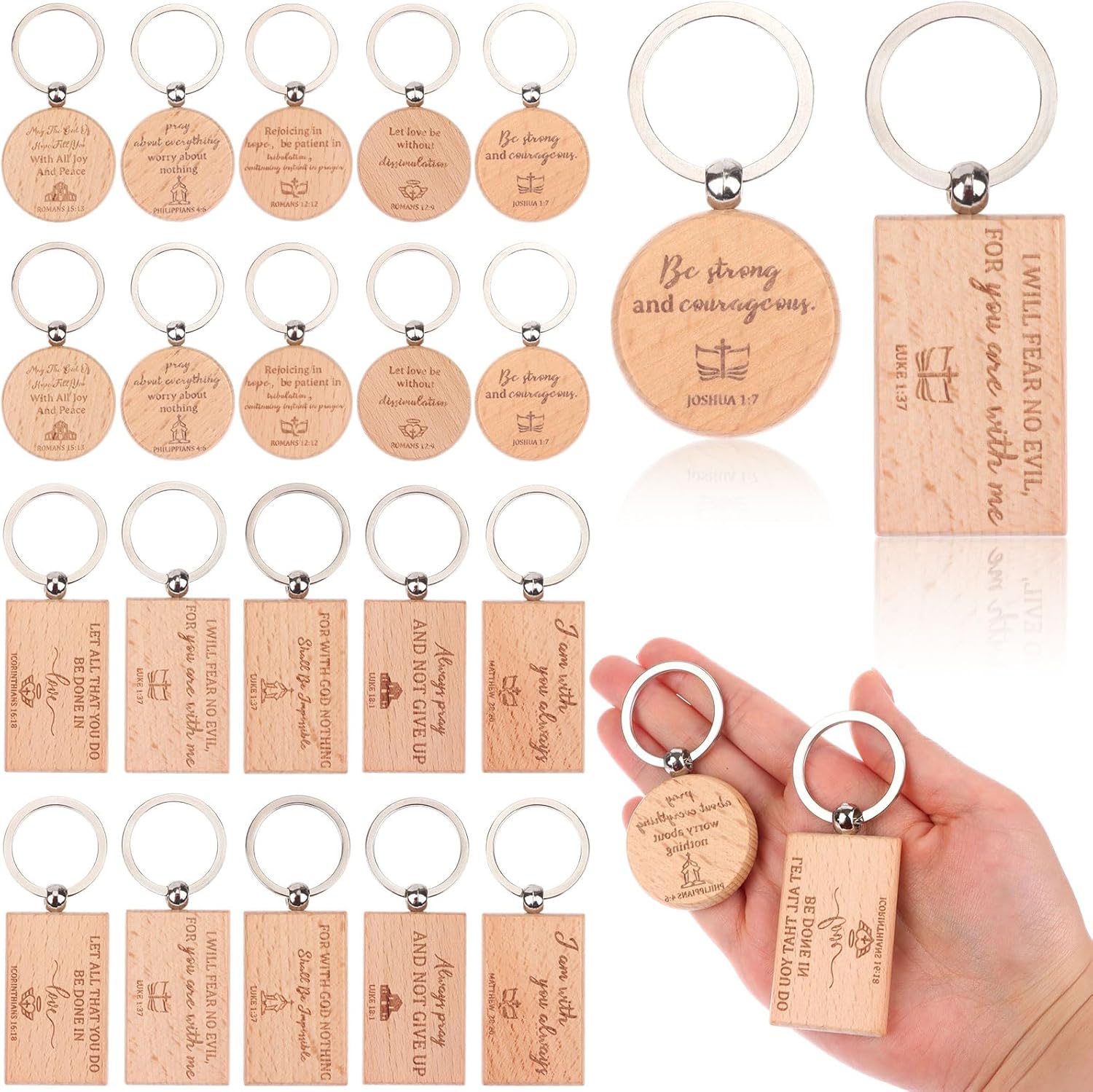 Amazon.com: OBANGONG 60 Pcs Wooden Bible Inspirational Keychains Bible ...