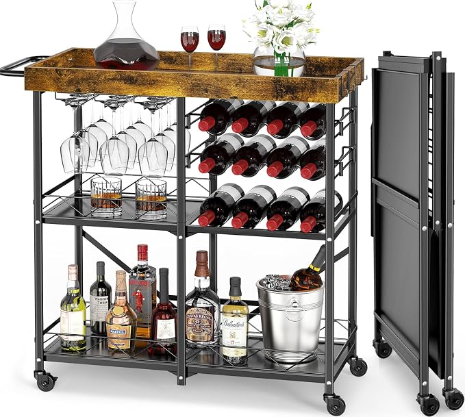 Amazon.com - Himix Bar Carts for The Home, 3-Tier Folding Bar Cart with ...