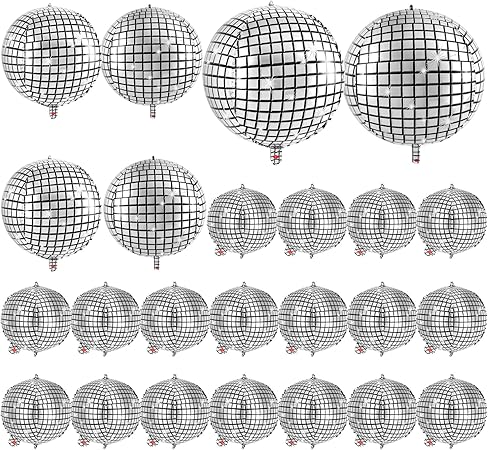Amazon.com: 24 Pcs Disco Ball Balloons, Large Round Disco Foil Balloon ...