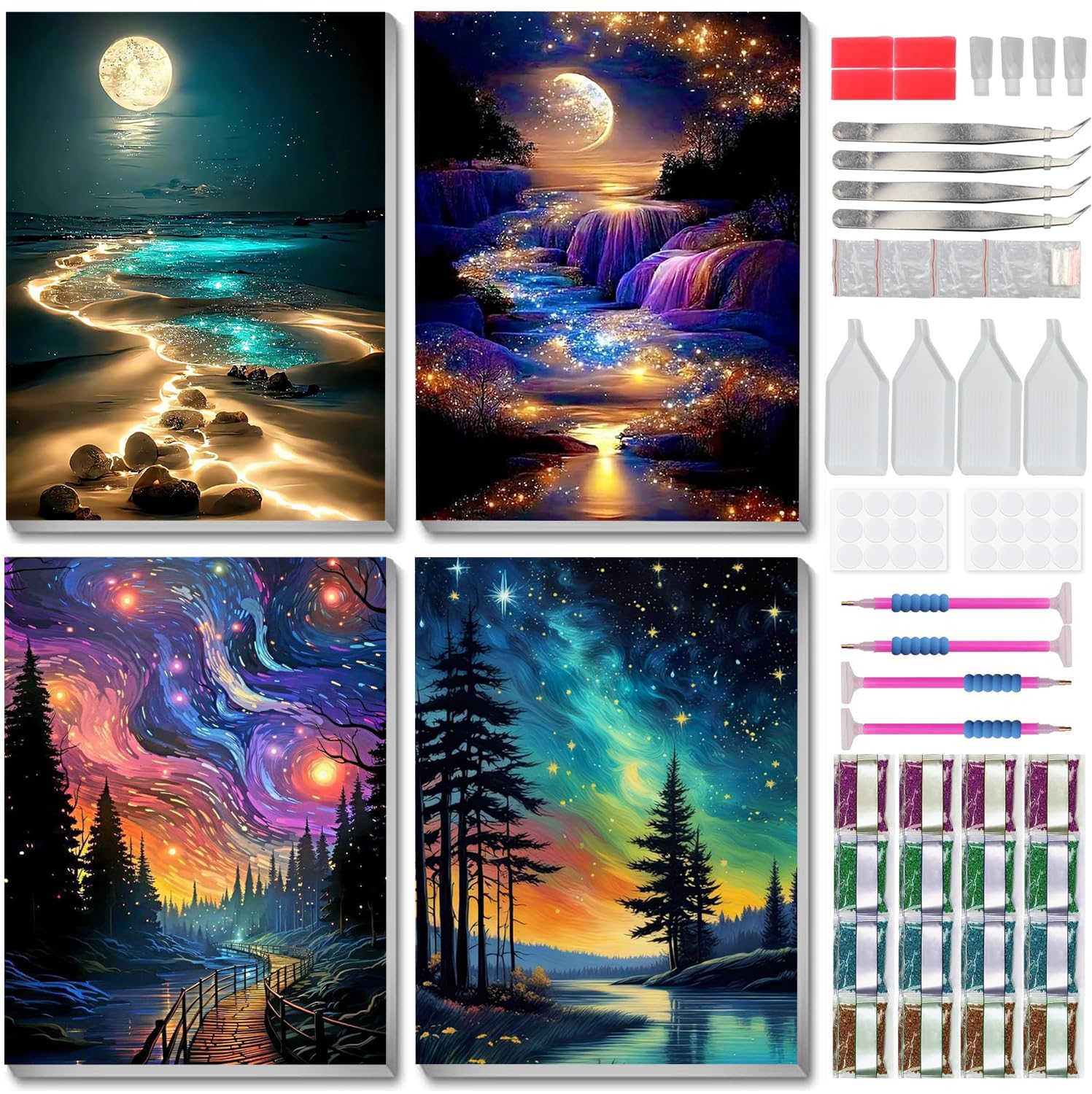 Amazon.com: 4 Pack Diamond Painting Kits for Adults with Framed - Night ...