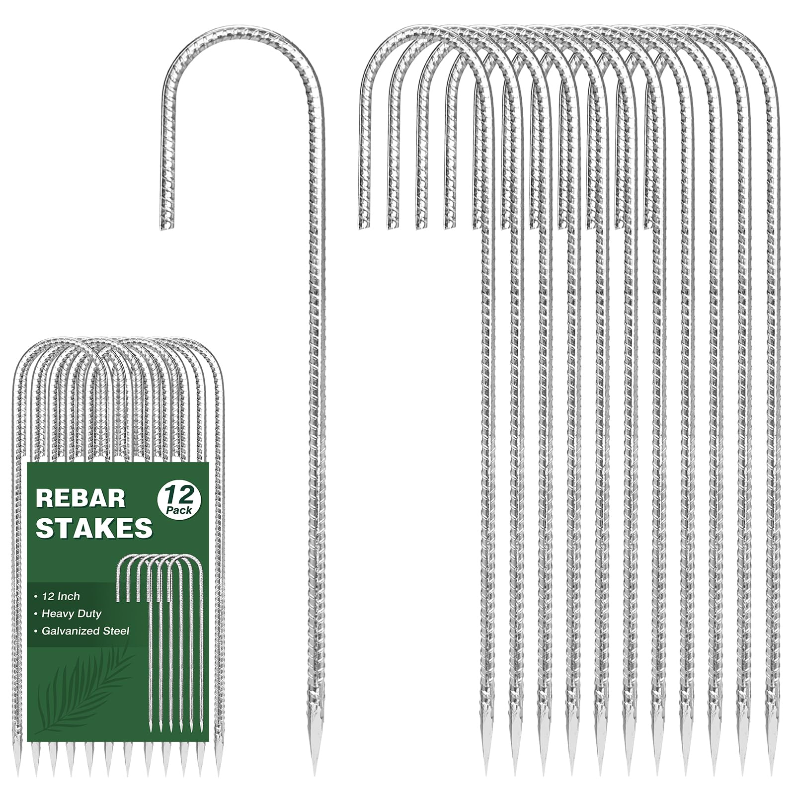 Snapklik.com : 12 Pack 12 Inch Rebar Stakes, J Hook Metal Fence Stakes ...