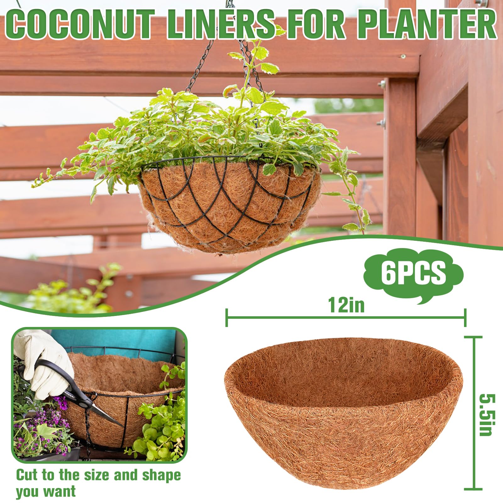 Snapklik.com : Halatool 6 Pack 12 Inch Coco Liner For Hanging Baskets ...