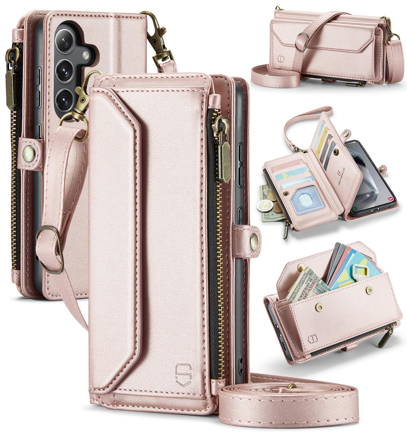 Amazon.com: Strapurs Crossbody Wallet Case Compatible with Samsung Galaxy S24 Plus RFID Blocking ...