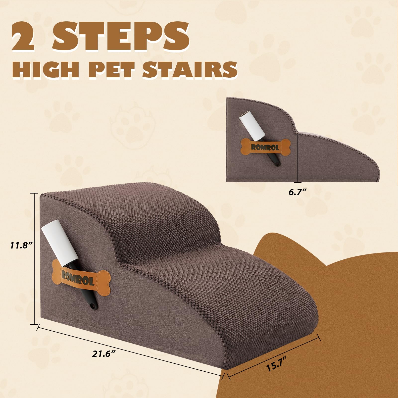 High Density Foam Dog Stairs Ramp for Beds Couches, Romrol Pet Steps ...