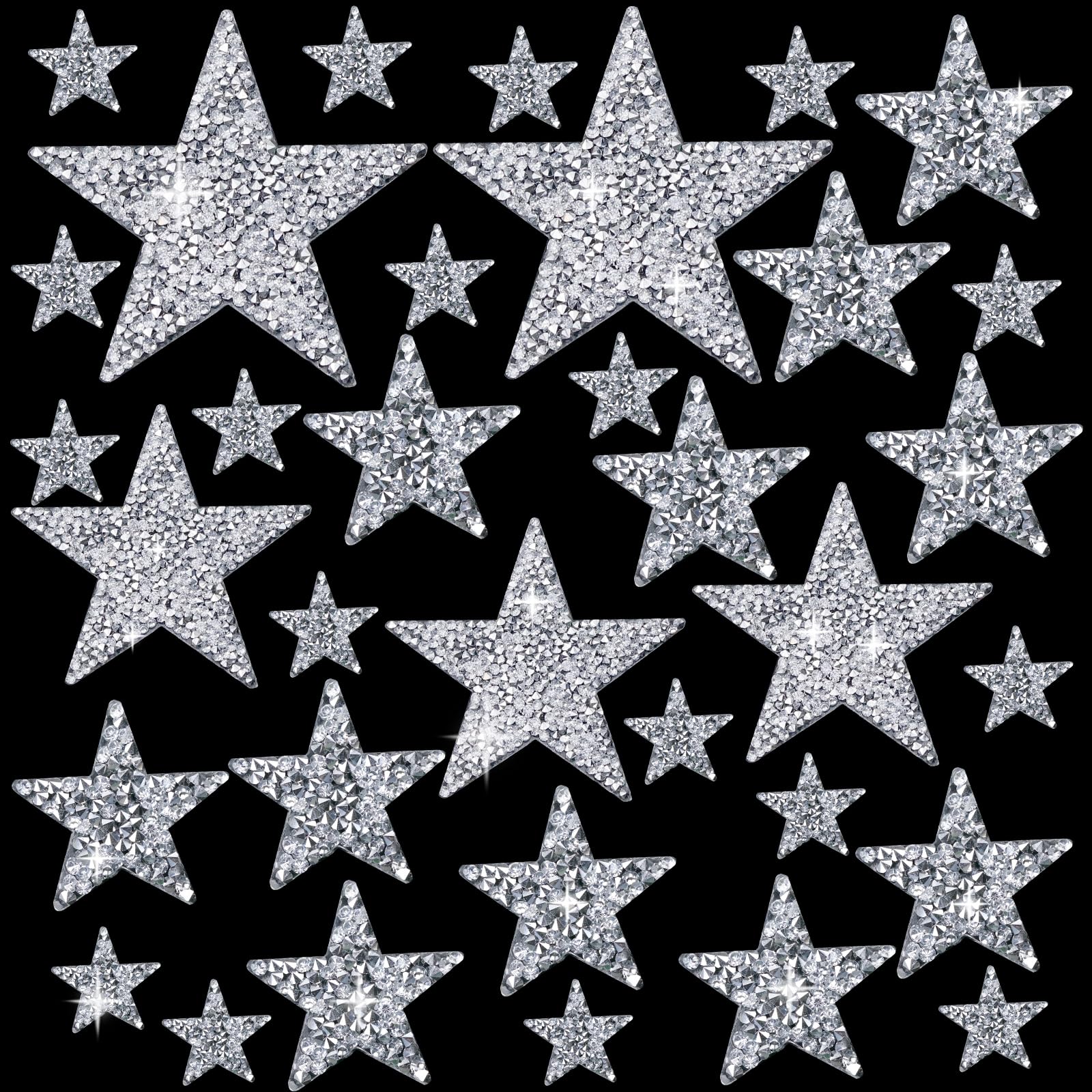 Amazon.com: 40 PCS Iron-on Star Patches Rhinestone Silver Star Applique ...