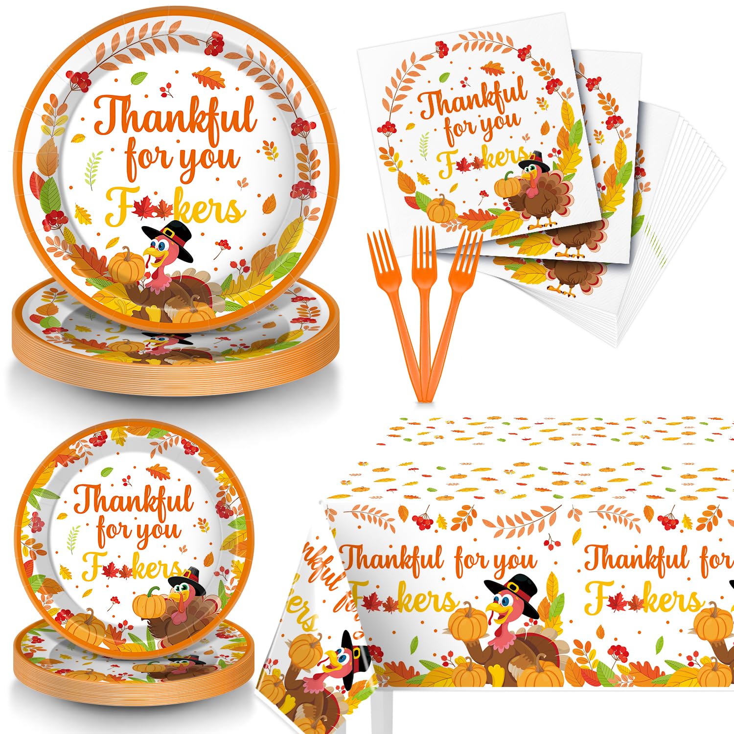 Amazon.com: Thankful for you Tableware Thanksgiving Plates and Napkins ...