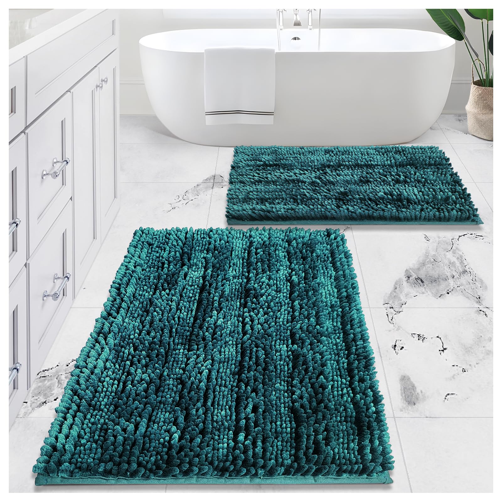 Amazon.com: Civkor Bathroom Rugs Sets 2 Piece Dark Teal, Bath Mats for ...