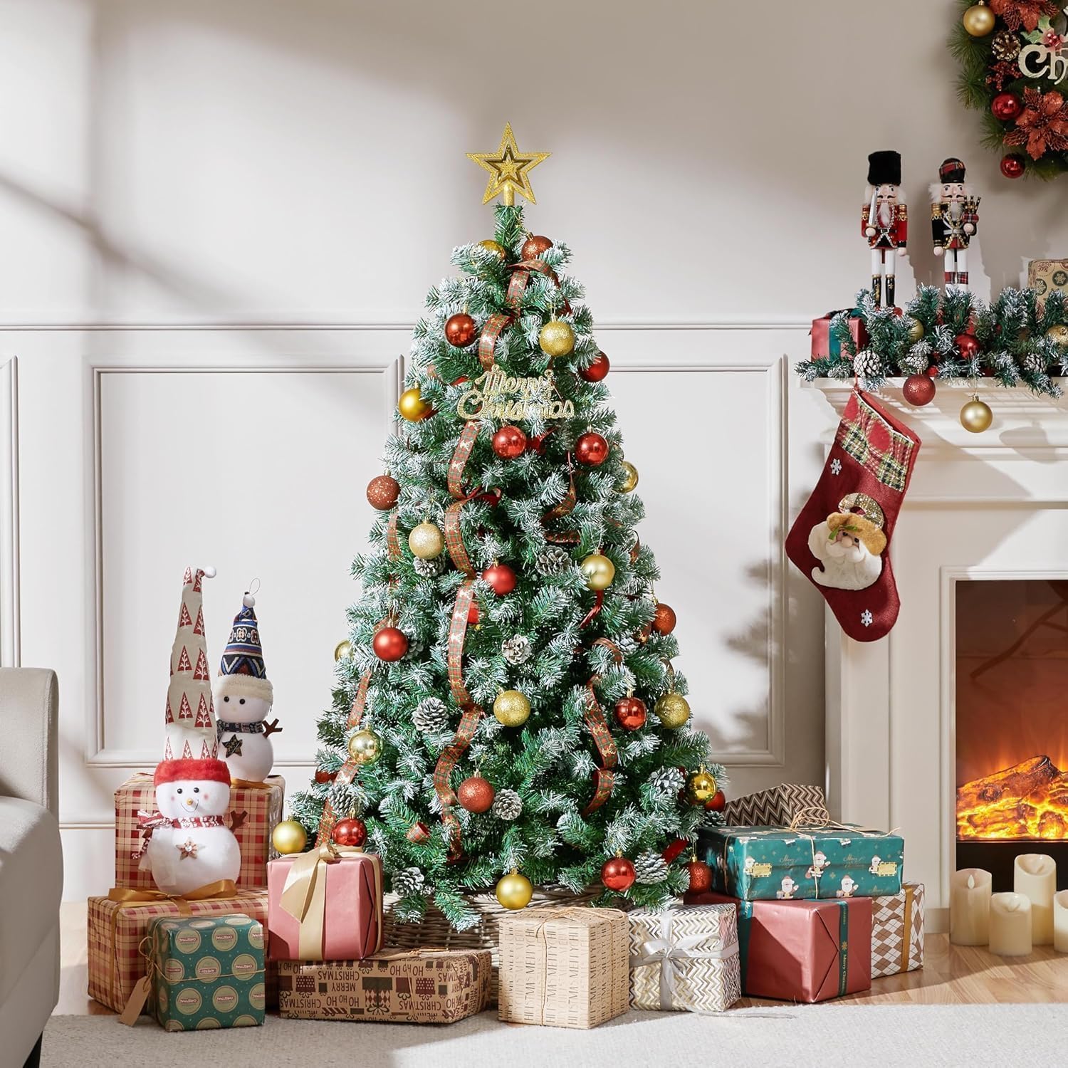 Amazon.com: SLEKVERSA 6ft Pre-Lit Christmas Tree with Warm White Lights ...