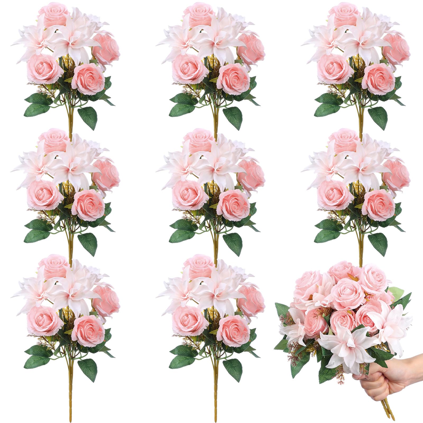 Amazon.com: Riceshoot 8 Bundles Artificial Roses Flowers Bulk Realistic ...