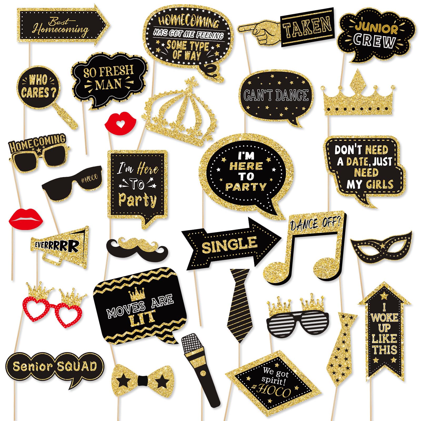 Amazon.com: Funnymoom 32 Pcs Homecoming Photo Booth Props Kit Large ...