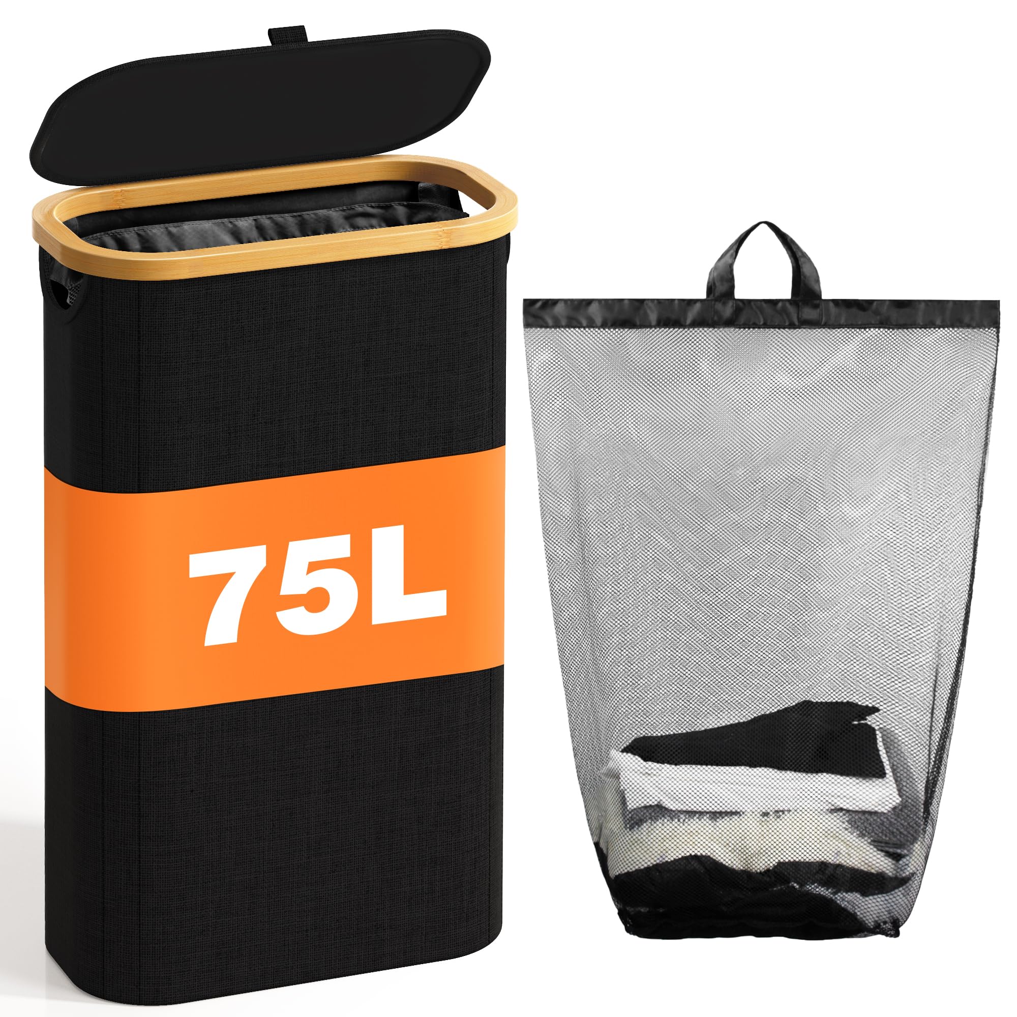 Amazon.com: Bathola Small Laundry Basket, 75L Slim Laundry Hamper with ...