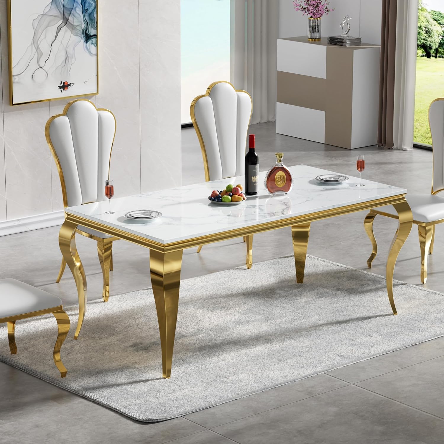 Amazon.com - Henf Luxury Marble Dining Table Rectangular 68" Faux ...