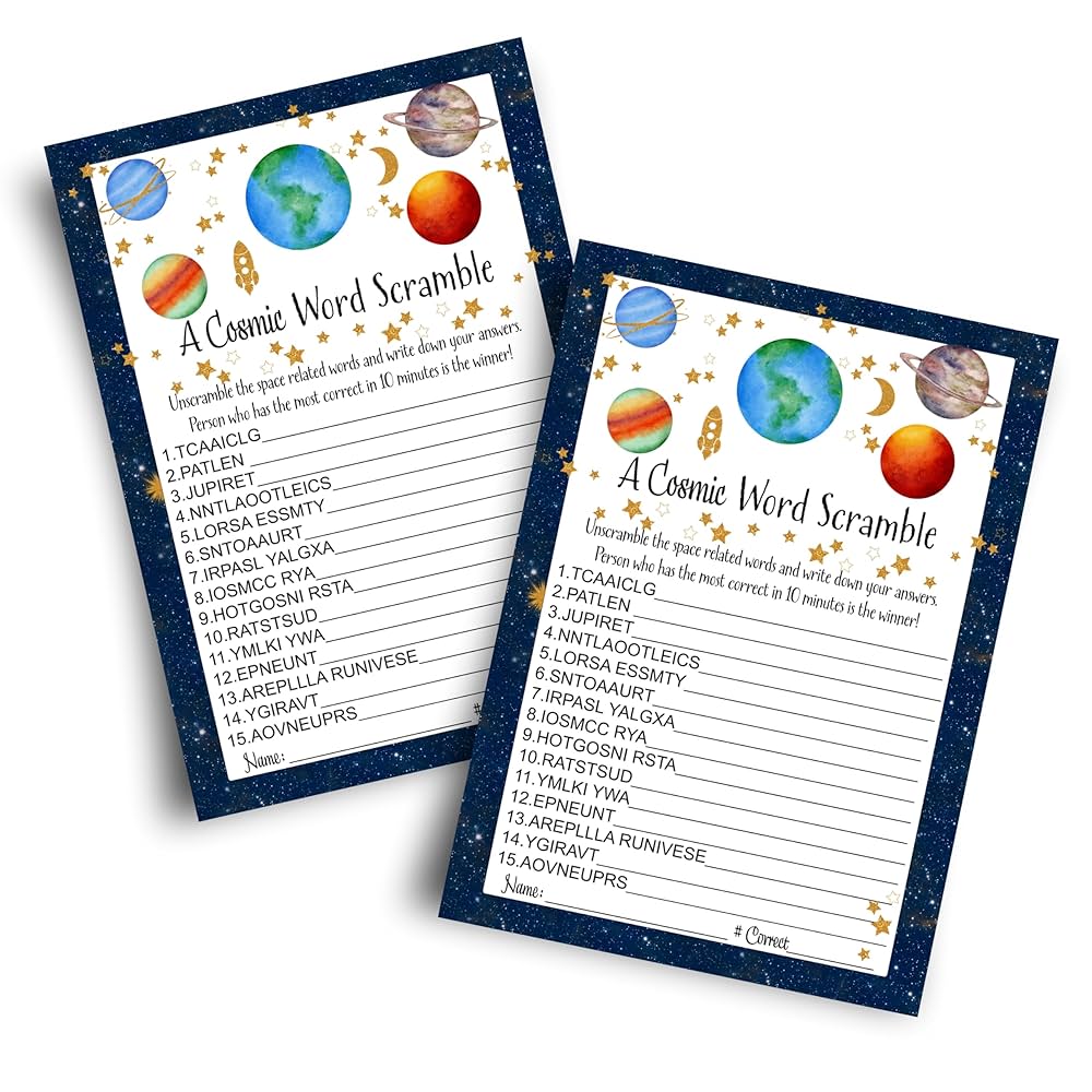 Space Themed And Planets Word Scramble Puzzles