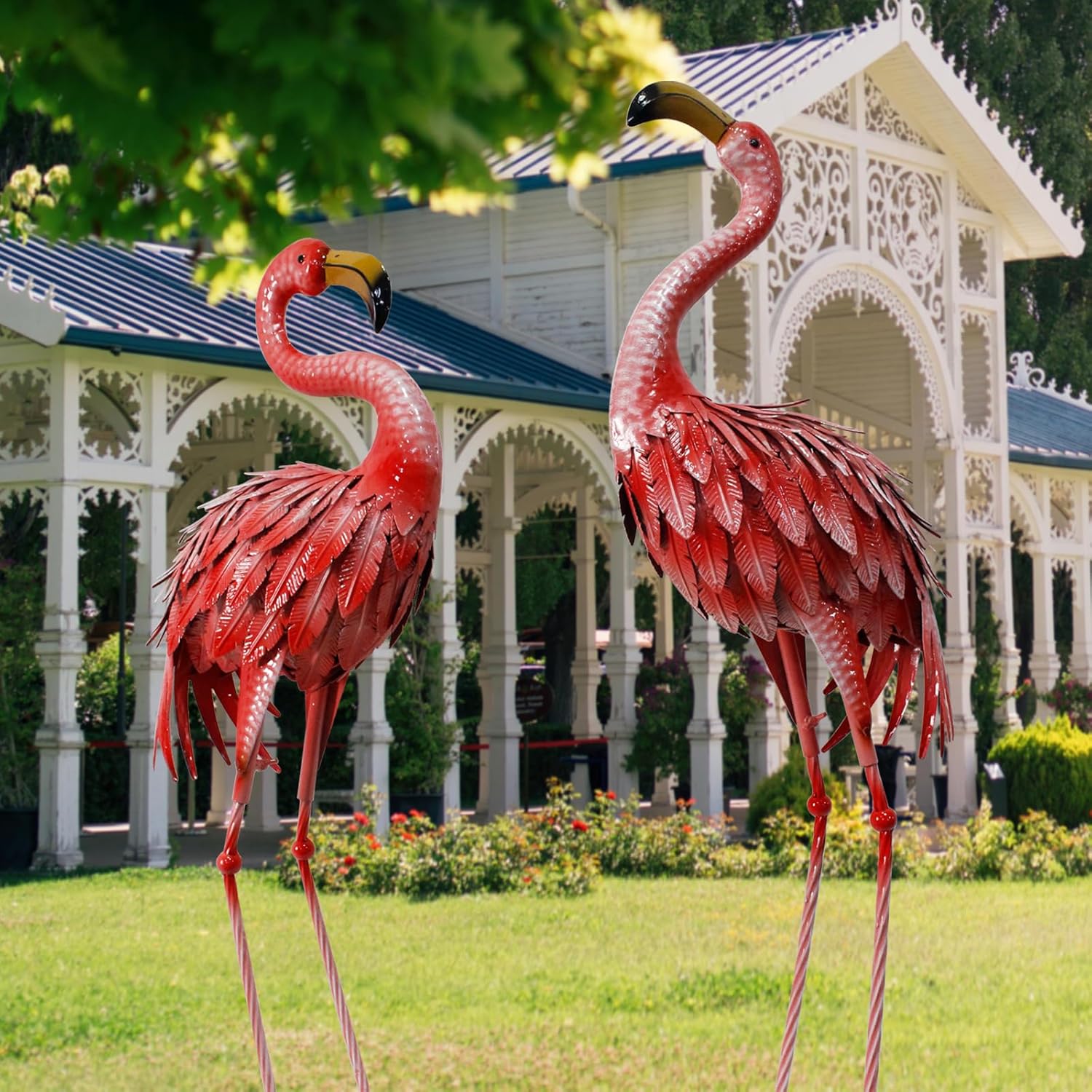 Amazon.com: Oritty 32-36 Inch Yard Flamingos Garden Statues, Metal ...