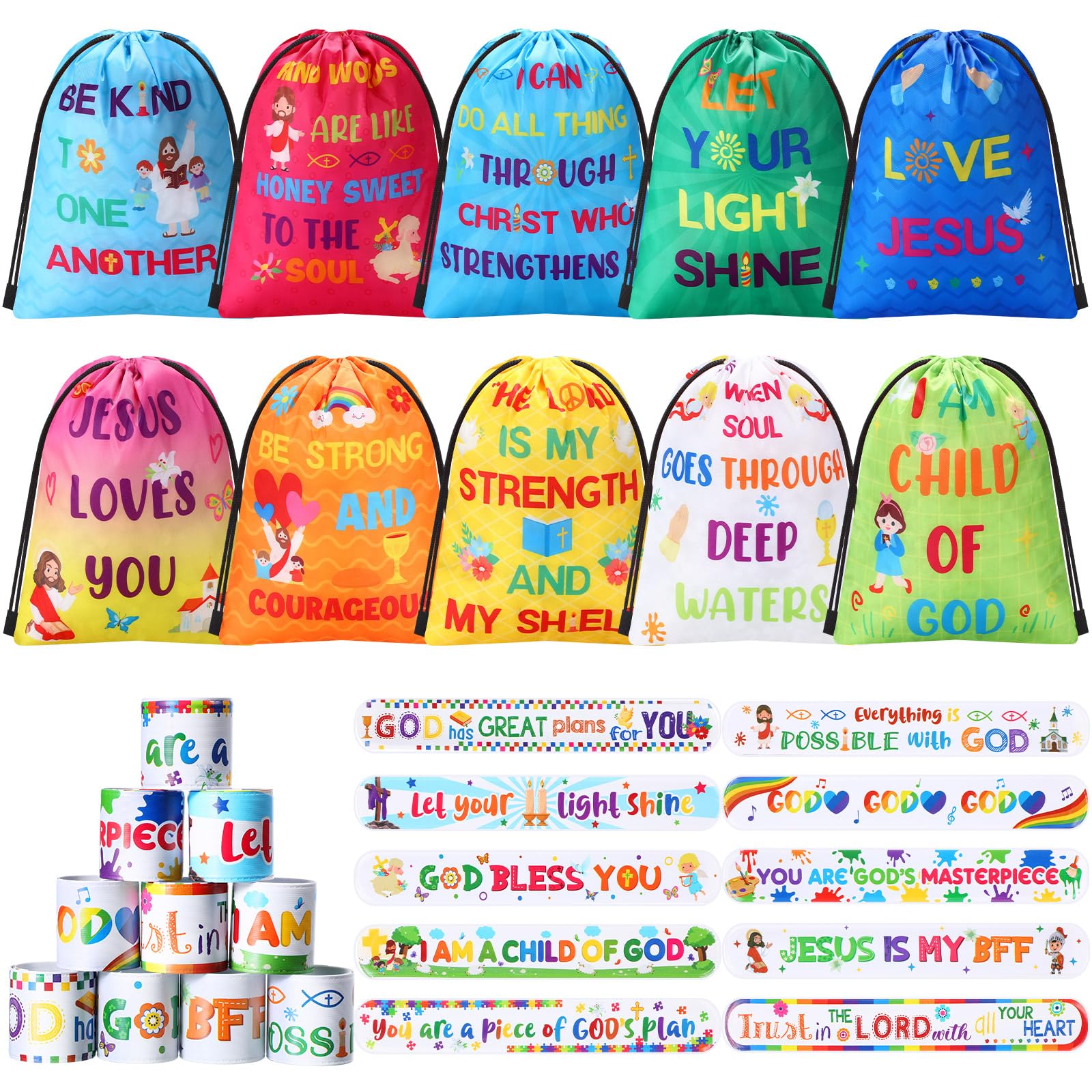 Amazon.com: Frienda 10 Sets Bible Verse Drawstring Bags with Slap ...