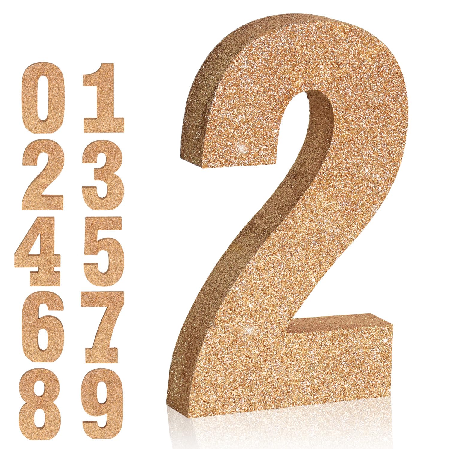 Amazon.com: TONIFUL 8 Inch Champagne Gold Glitter Number 2 Table ...