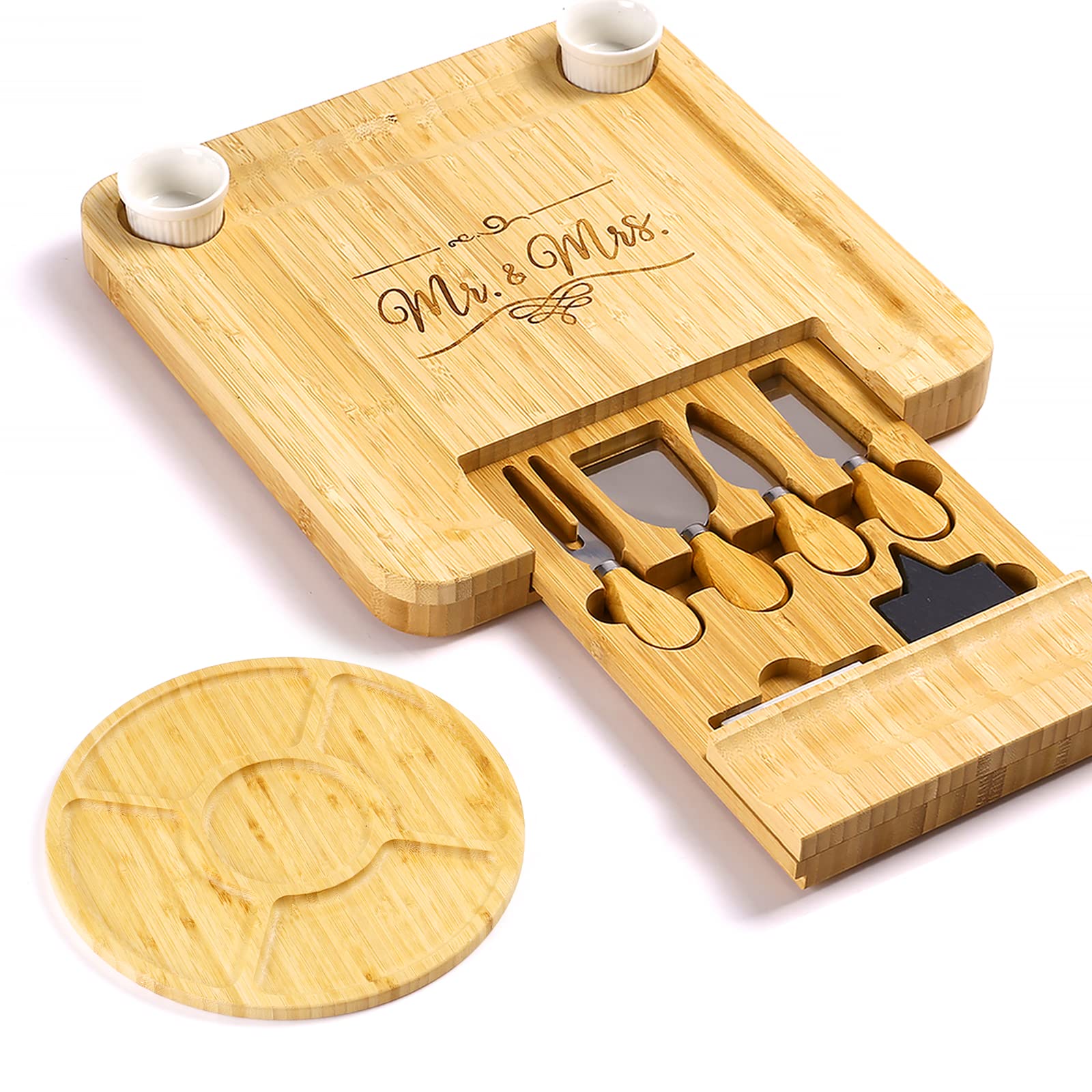 Bamboo Charcuterie Cheese Mini Serving Board with Knife Set Plate ...