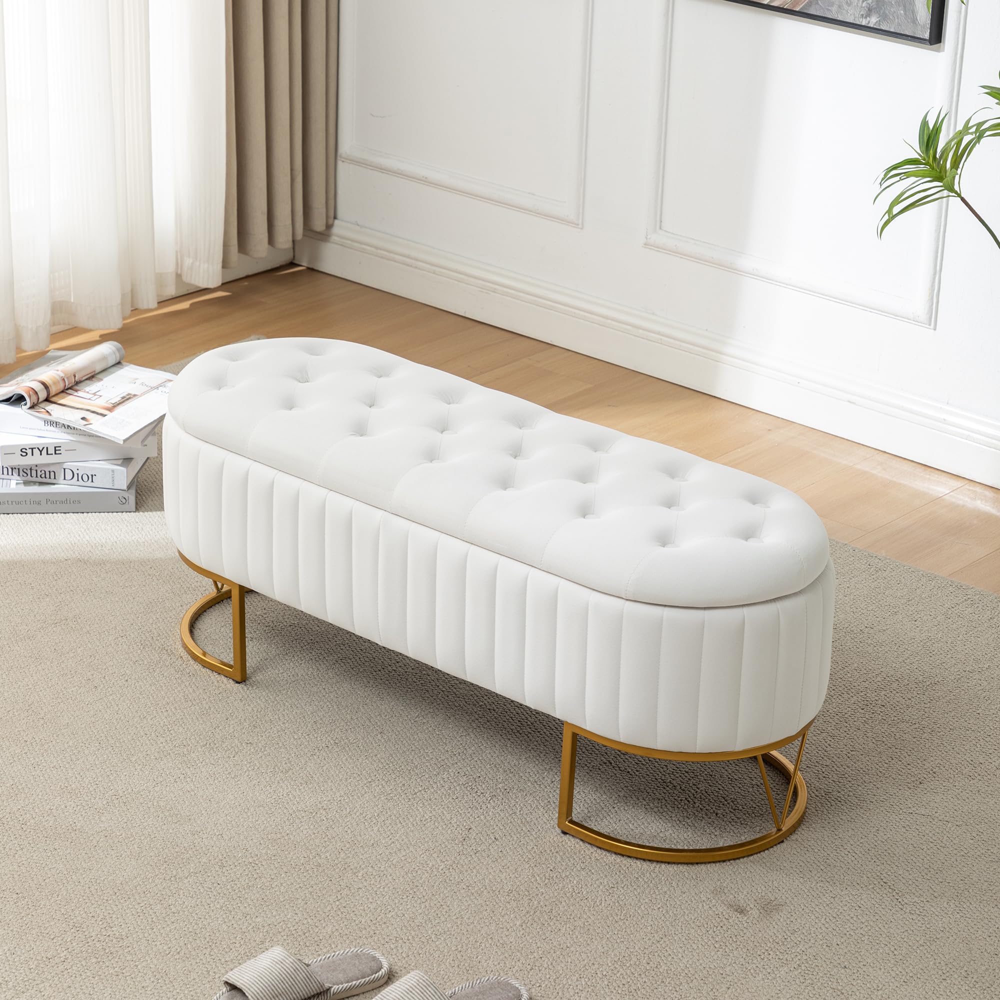 Amazon.com: DRKAT Storage Bench Bedroom Bench, Velvet Oval Upholstered ...