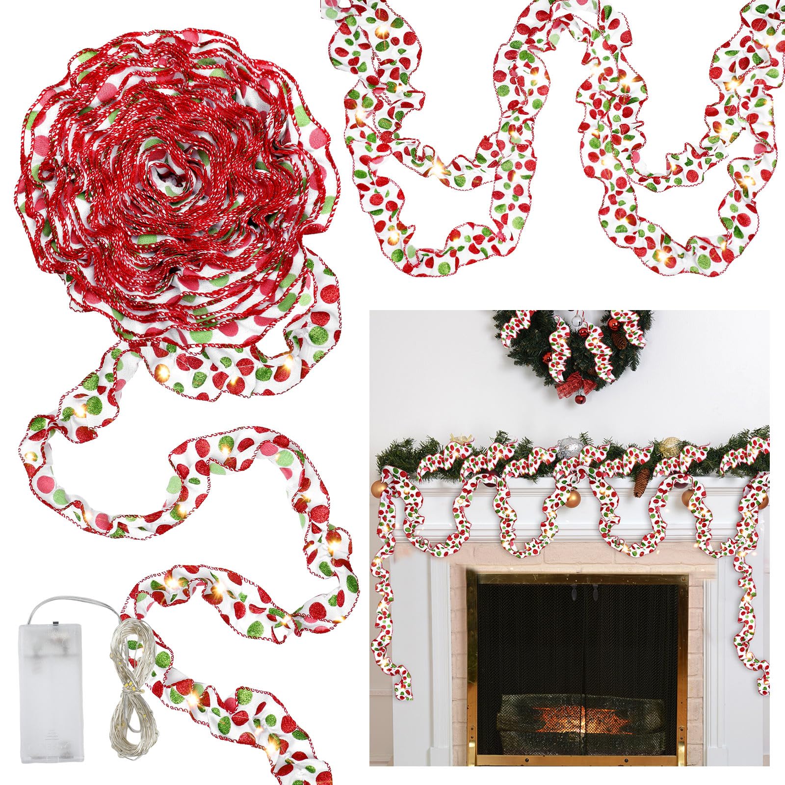 Glitinsel 49.2 ft Christmas Tree Garland with 3 Rolls LED Light Strings ...