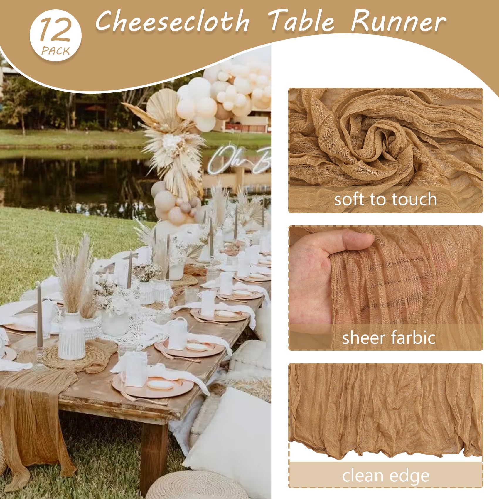 Snapklik.com : 12 Pack 13Ft Cheesecloth Table Runner 35x157 Inch Boho ...