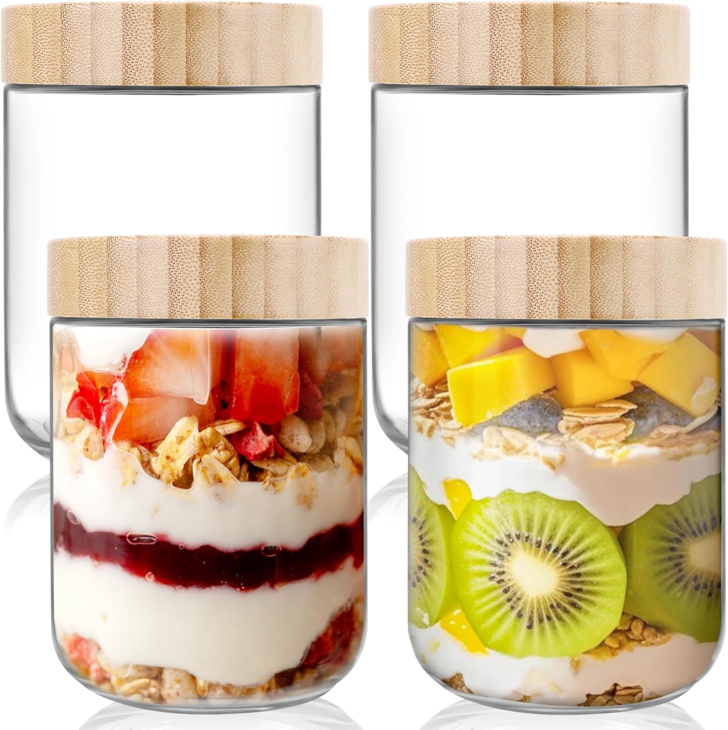 Amazon.com: SPMKTQK 16oz Overnight Oats Containers with Lids, 4Pack Glass Jars with Airtight ...