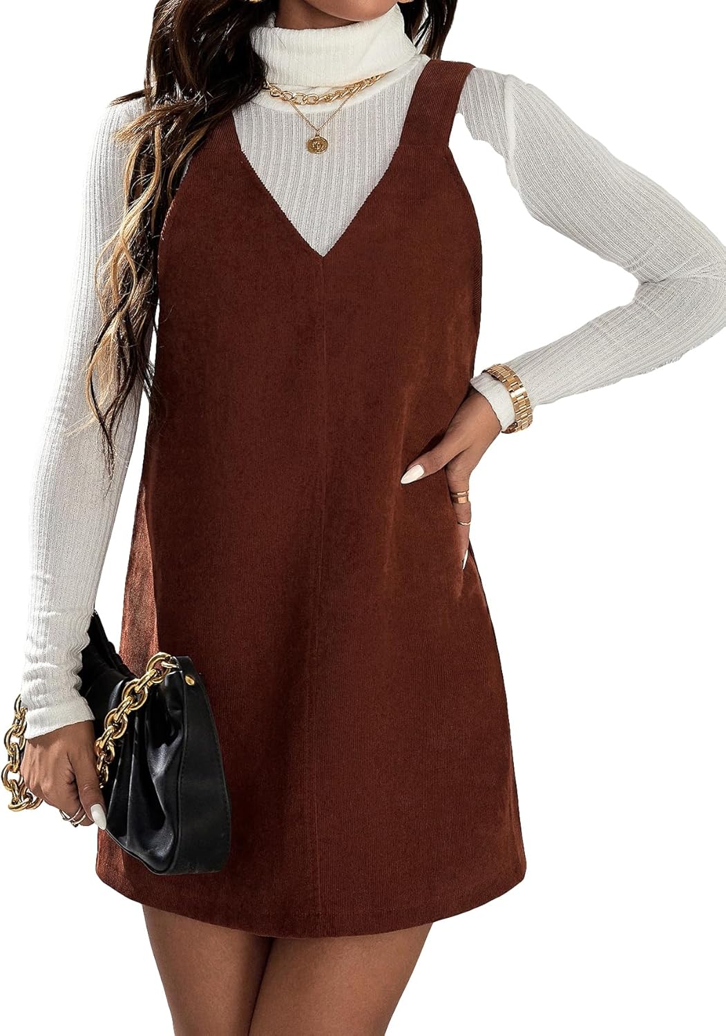 Amazon.com: SOLY HUX Women's V Neck Corduroy Overall Mini Dress ...