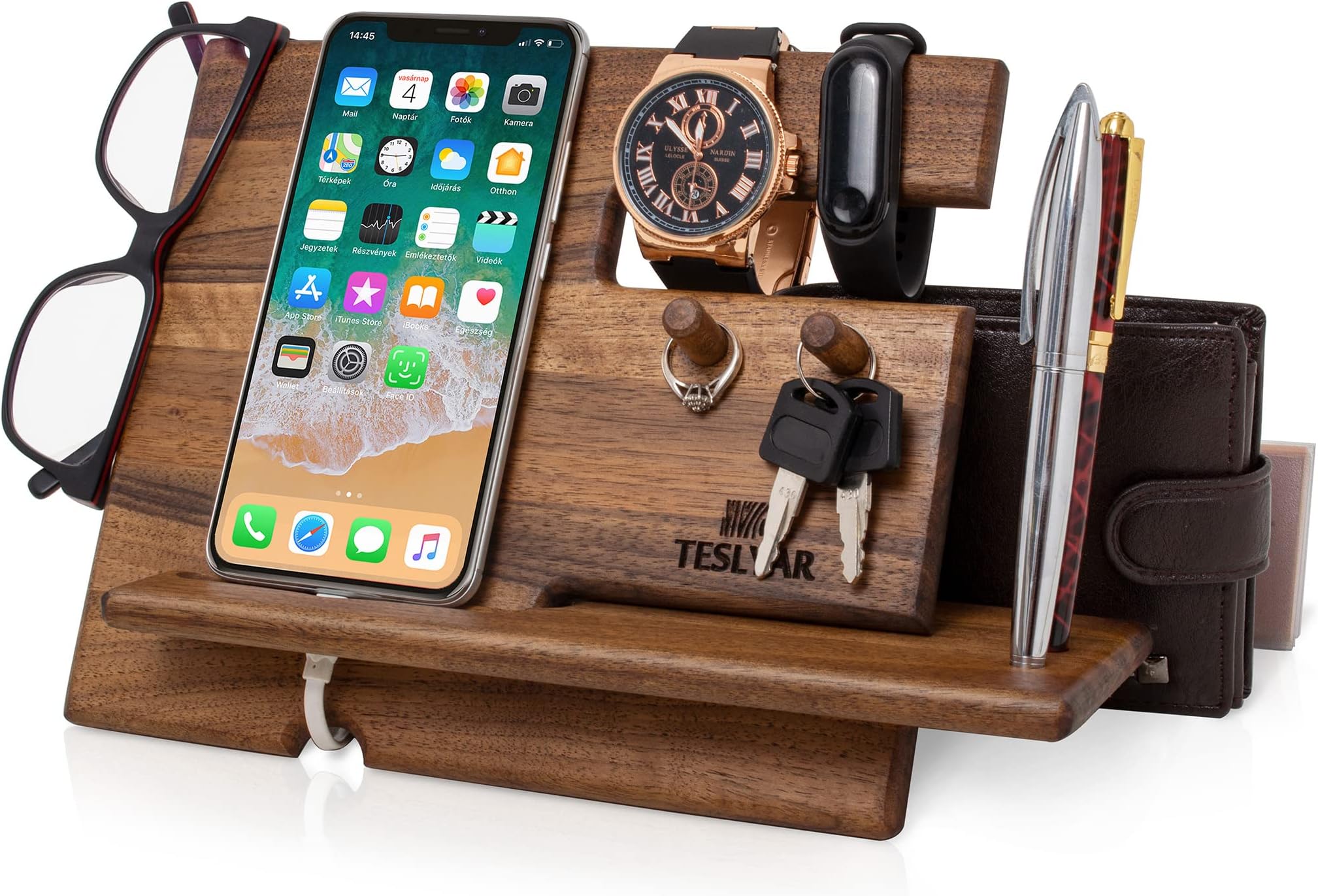 Amazon.com: TESLYAR Gifts for Men Natural Walnut Wood Phone Docking ...