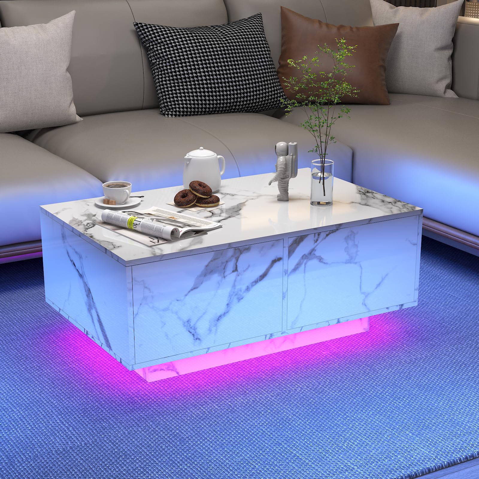 St.Mandyu LED Coffee Table with Storage Drawers,Modern High Glossy ...