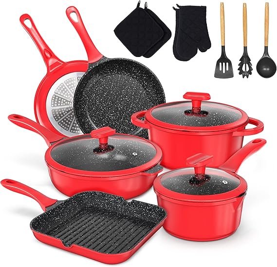 Kitchen Cookware Sets, imarku 16-Piece Granite Coating Nonstick Pots ...